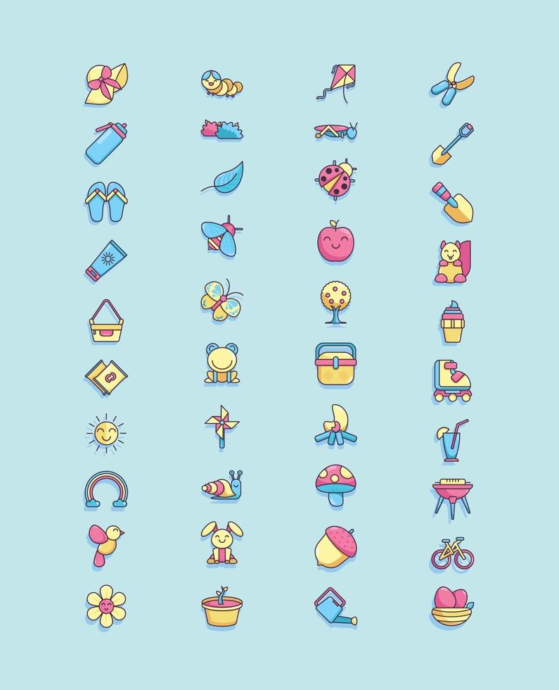 Spring flat icon pack colorfull lineal color 1974596 Vector Art at Vecteezy