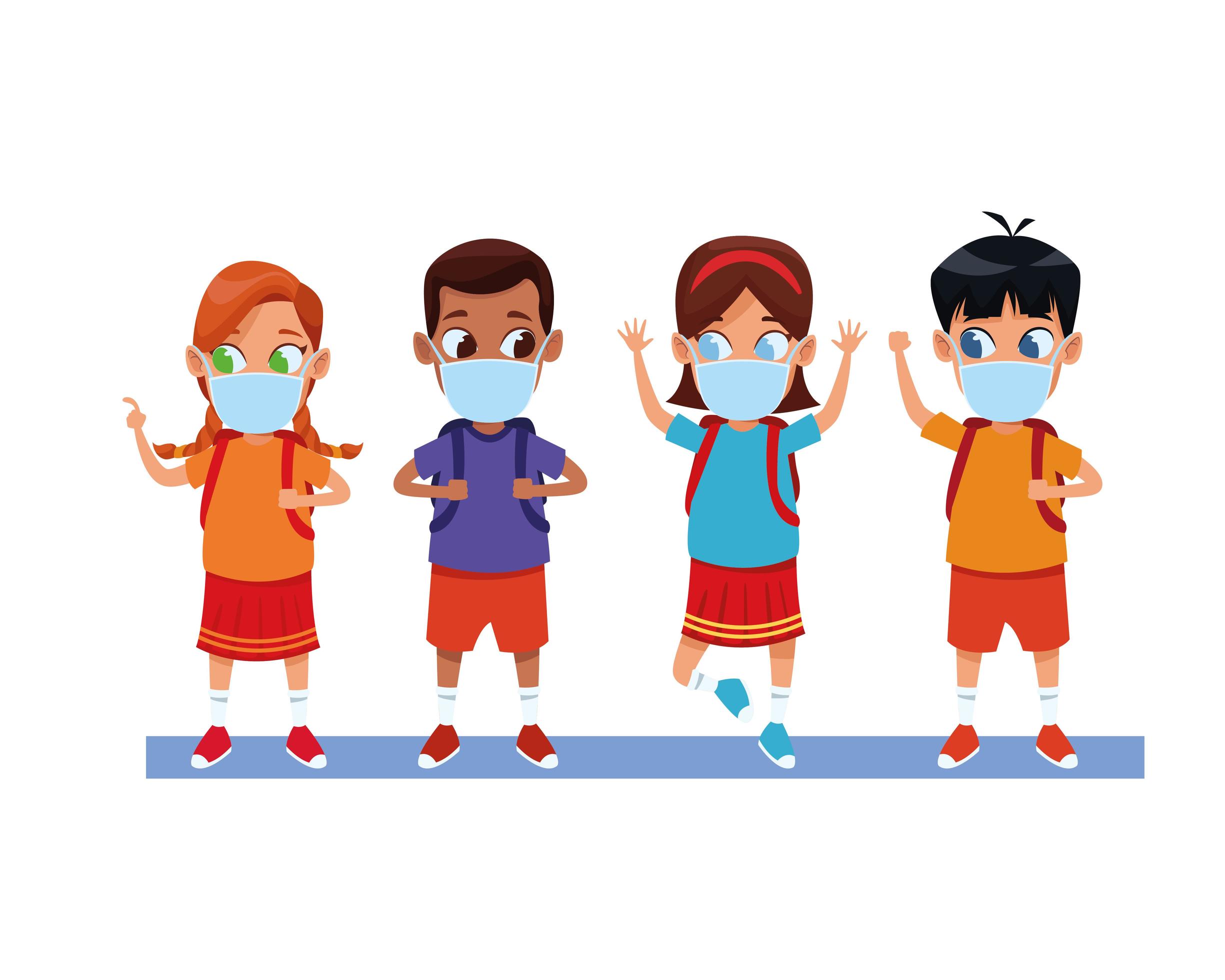 diverse kids using face masks for covid19 1977426 Vector Art at Vecteezy