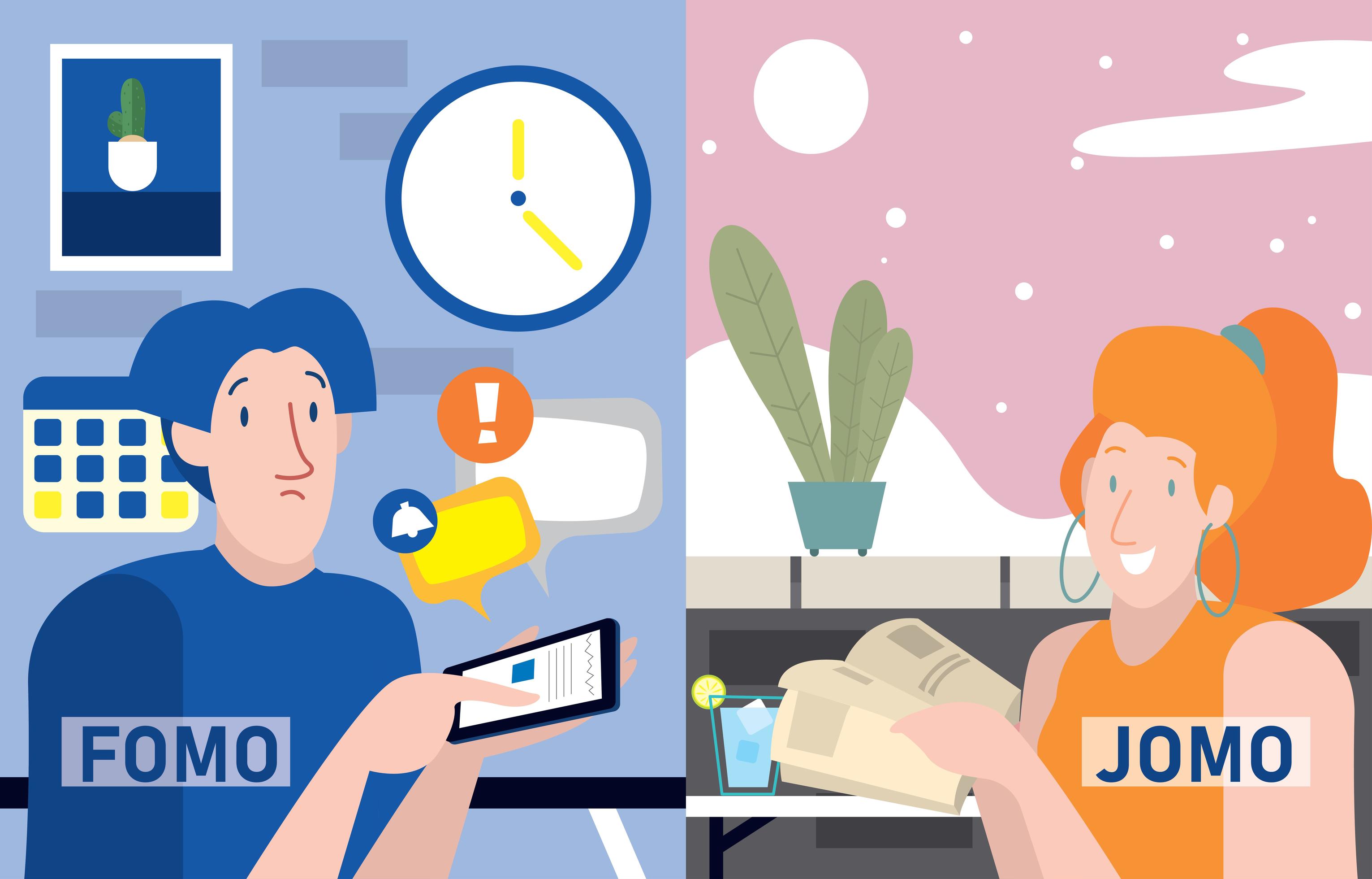 concepto de infografía plana fomo vs jomo 1978788 Vector en Vecteezy