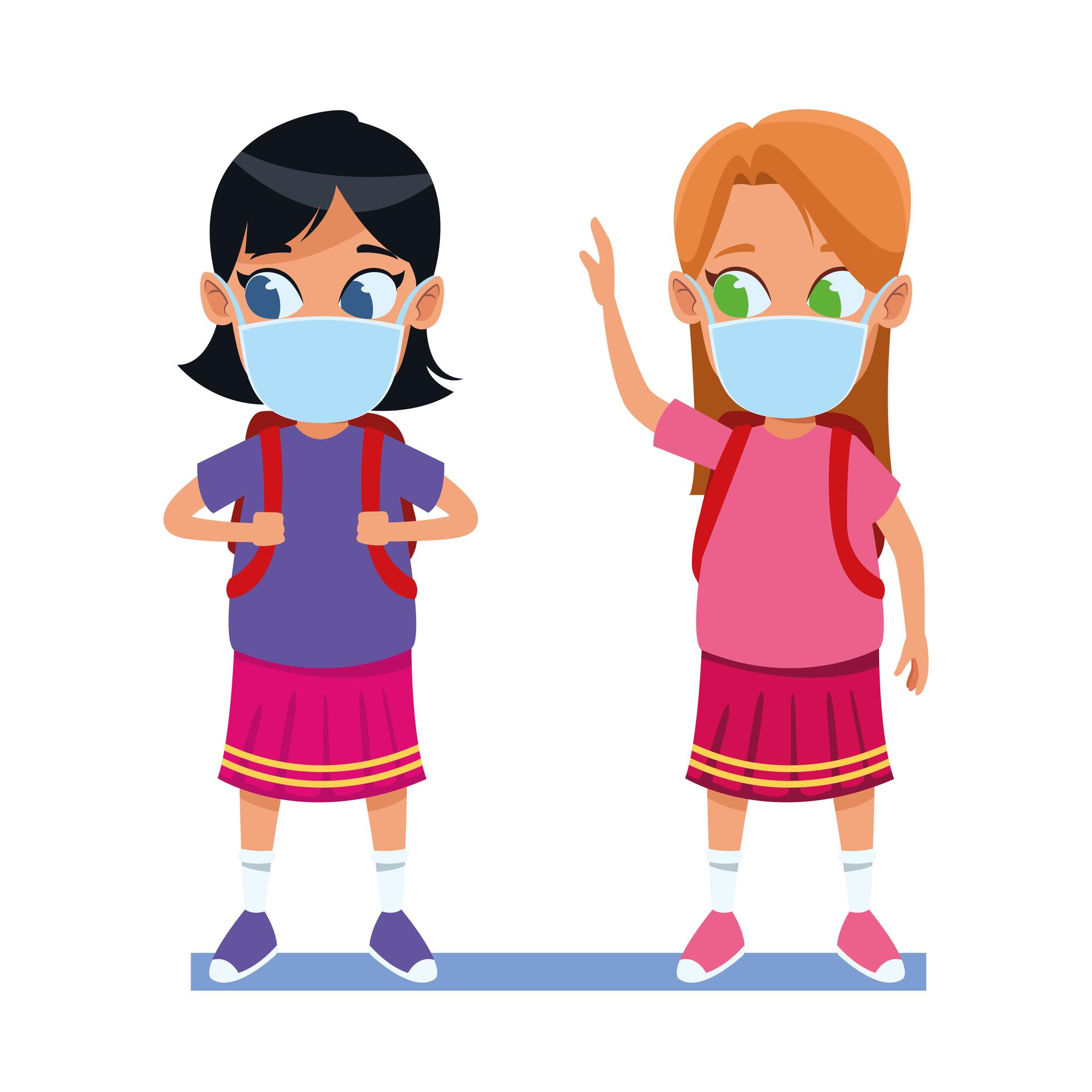 little girls using face masks for covid19 1980753 Vector Art at Vecteezy