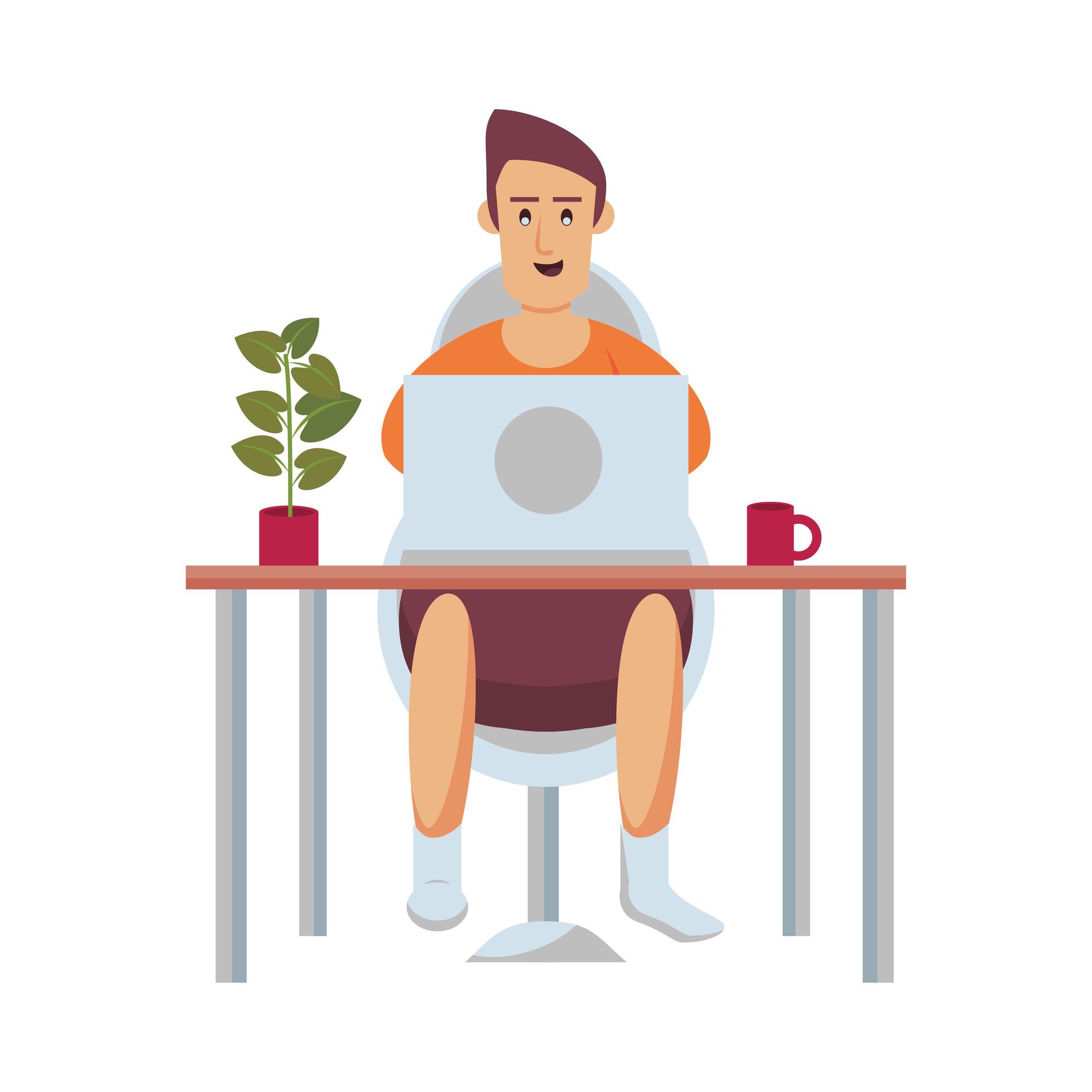 man using desktop to work at home 1981012 Vector Art at Vecteezy