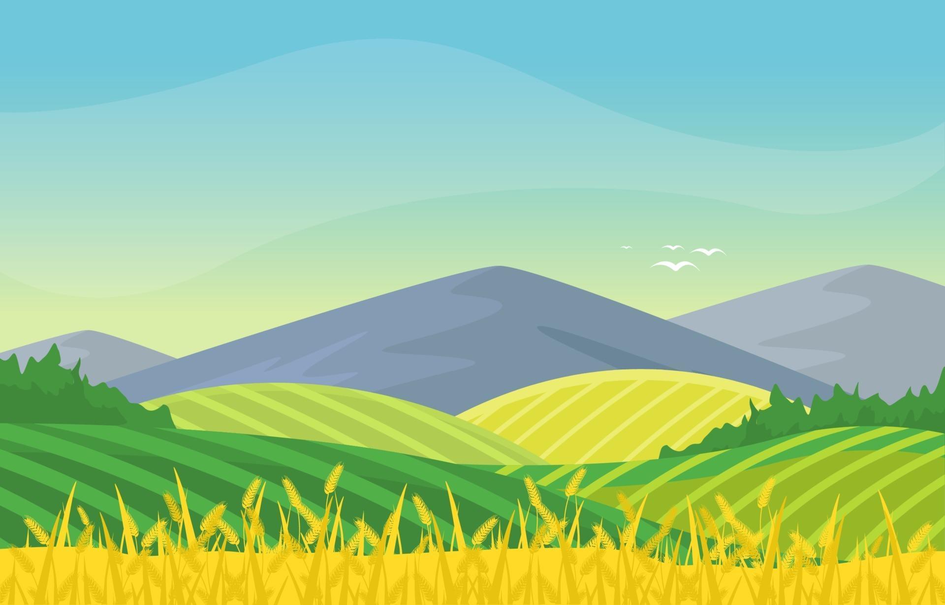 Agriculture Wheat Field Farm Rural Nature Scene Landscape Illustration ...