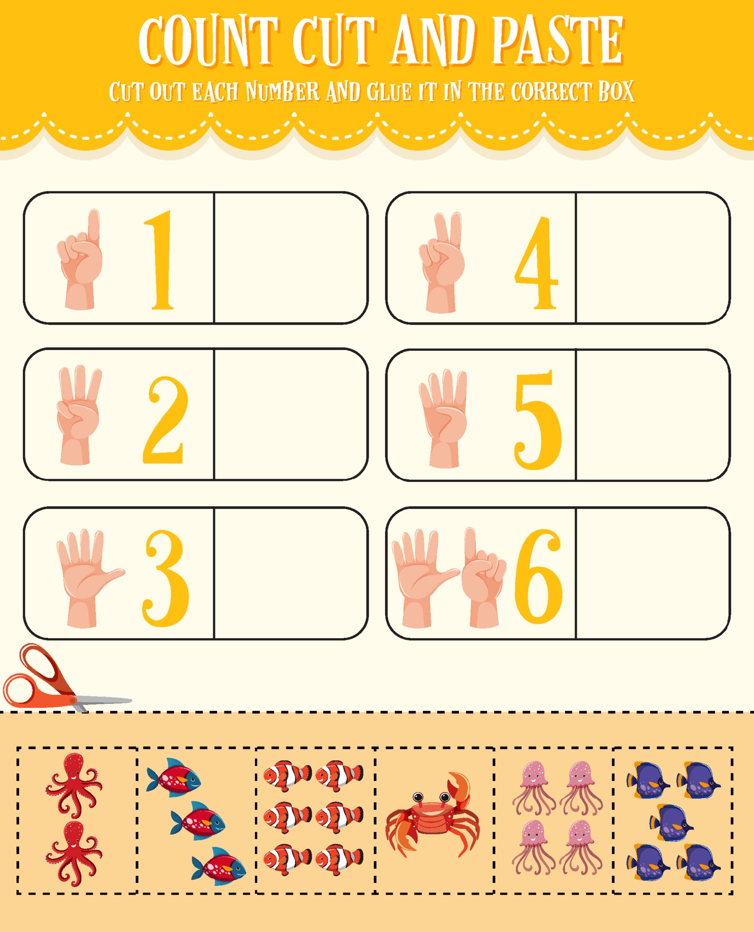 Count cut and paste math worksheet for children 1988516 Vector Art at ...