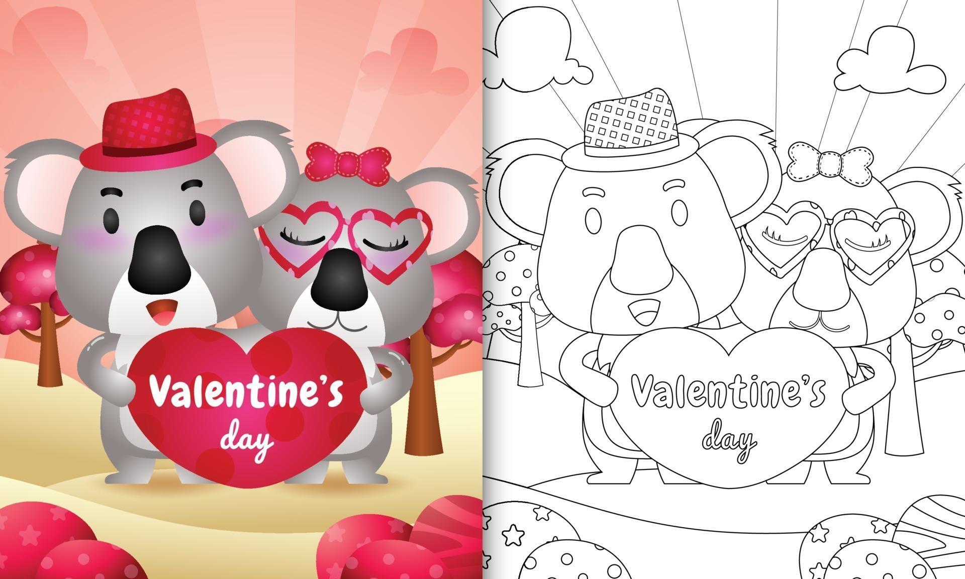 coloring book for kids with Cute valentine's day koala couple ...