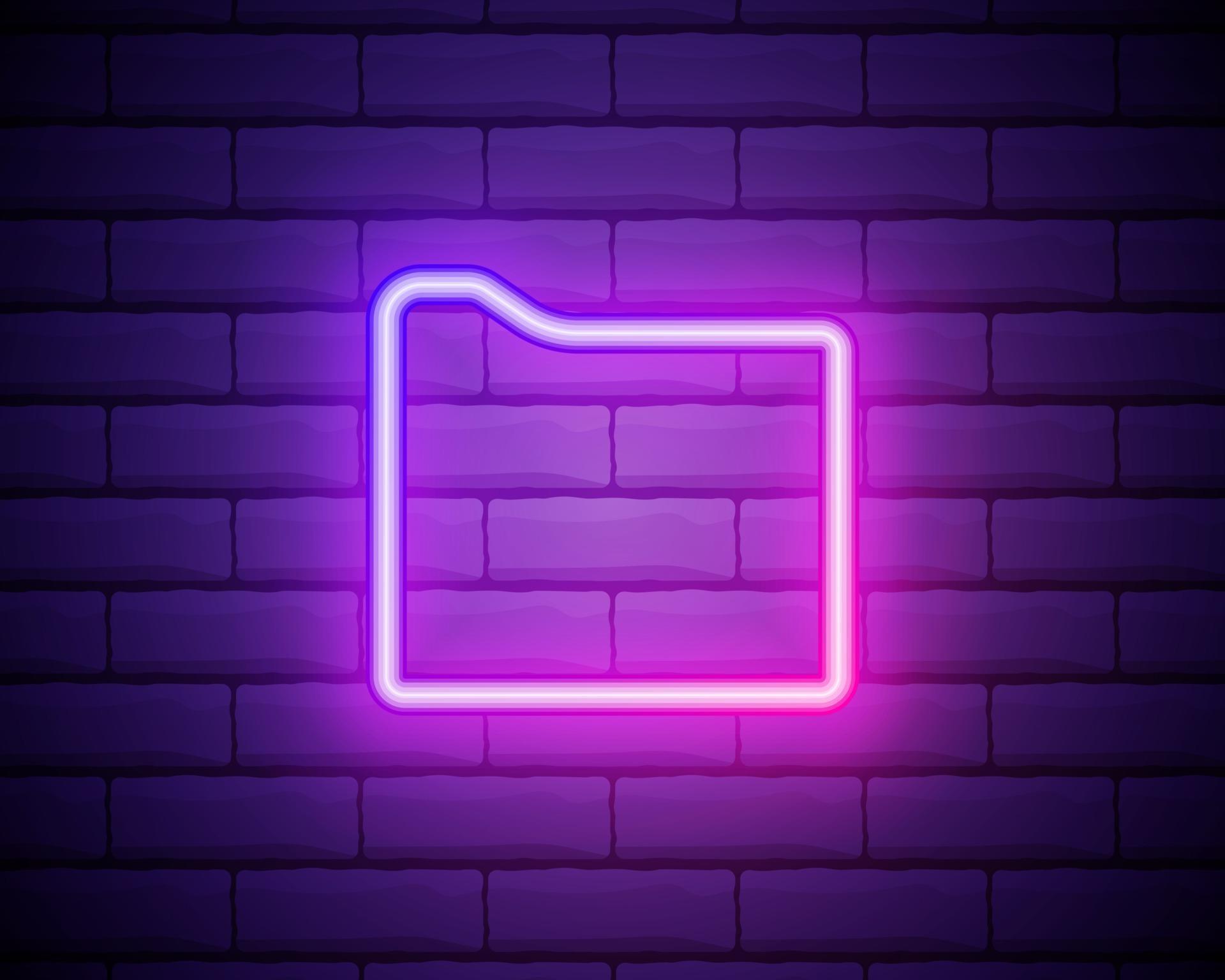 Glowing neon line Document folder icon isolated on brick wall ...