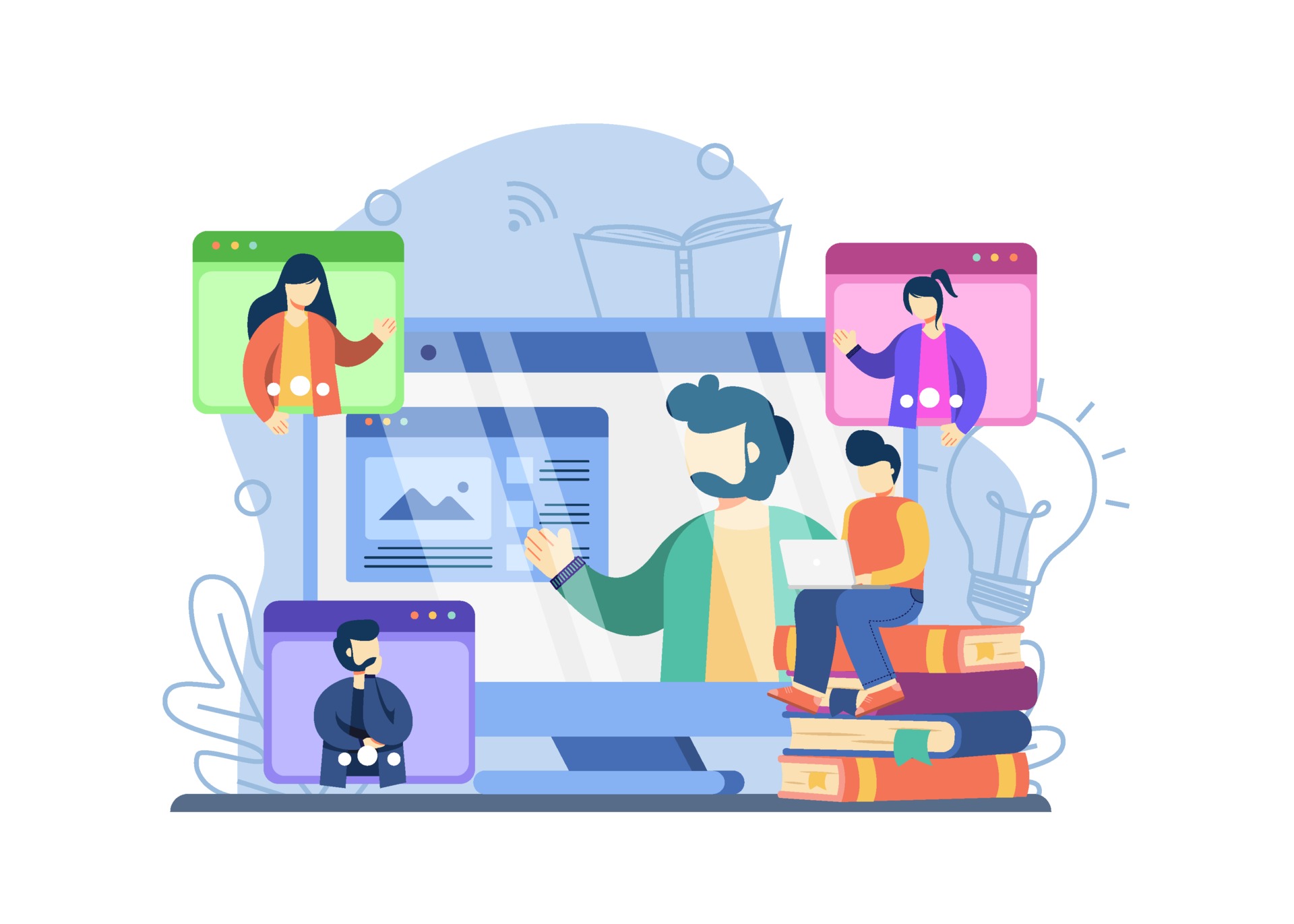 E-Learning concept. student doing video conference with teacher ...