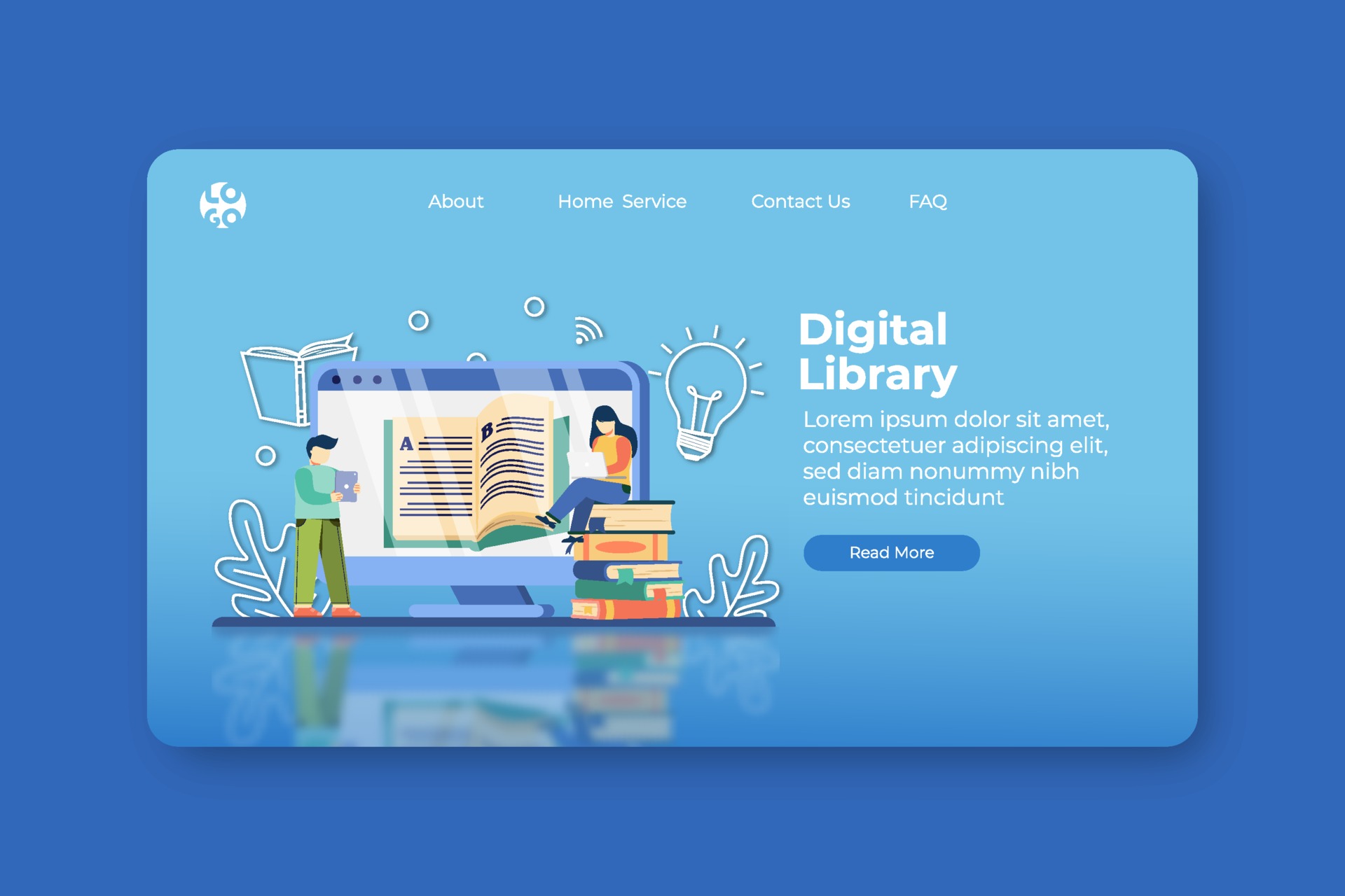 Modern Flat Design Vector Illustration. Digital Library Landing Page ...