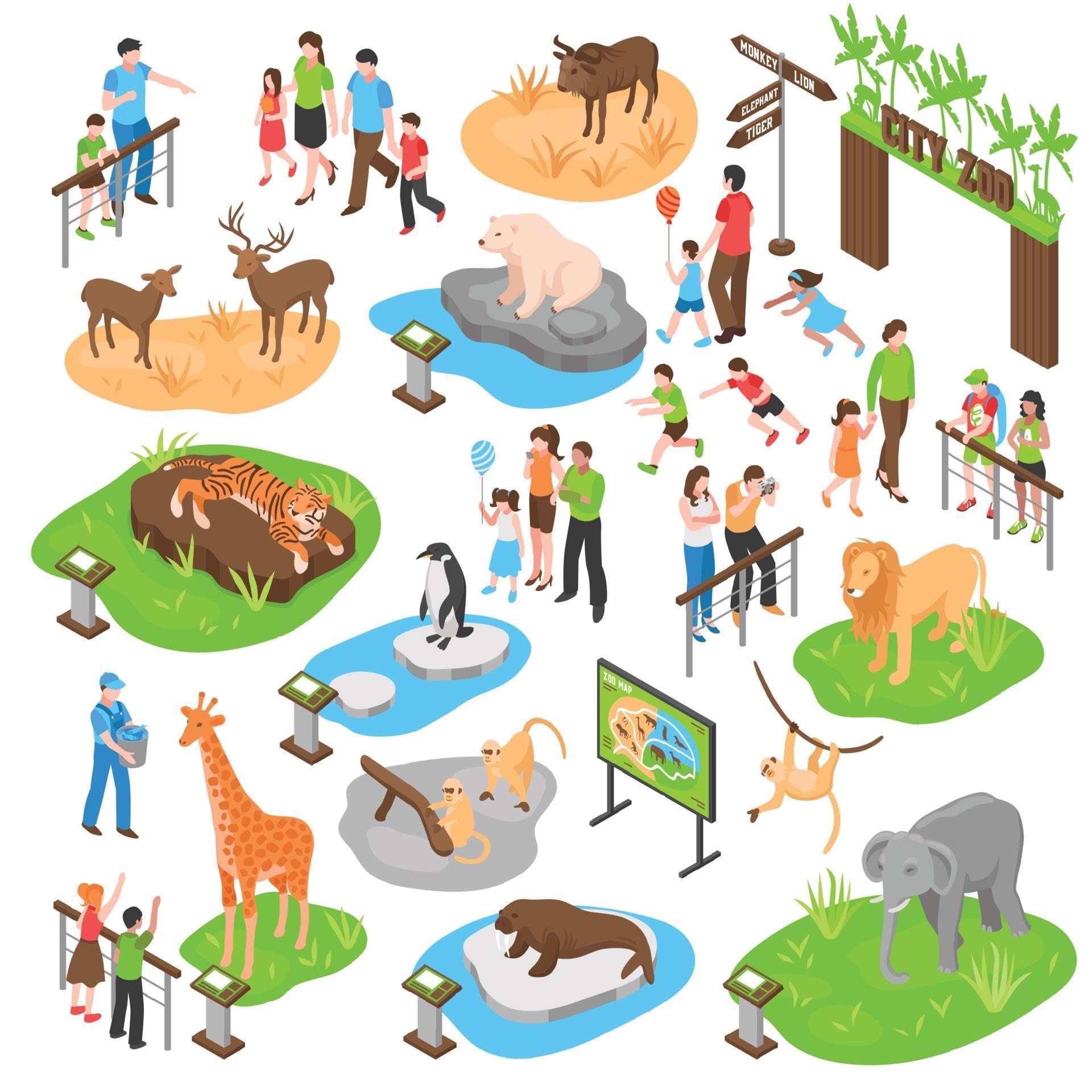 isometric zoo big set 1992759 Vector Art at Vecteezy