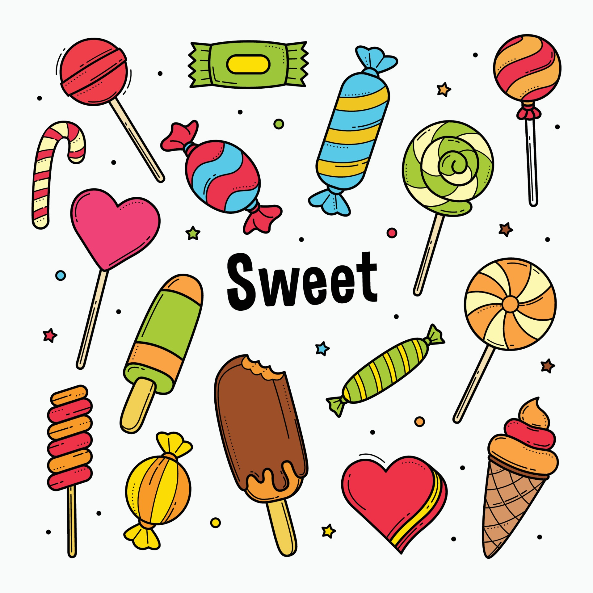 Sweets Candy Doodle Isolated On White Background Vector Illustration