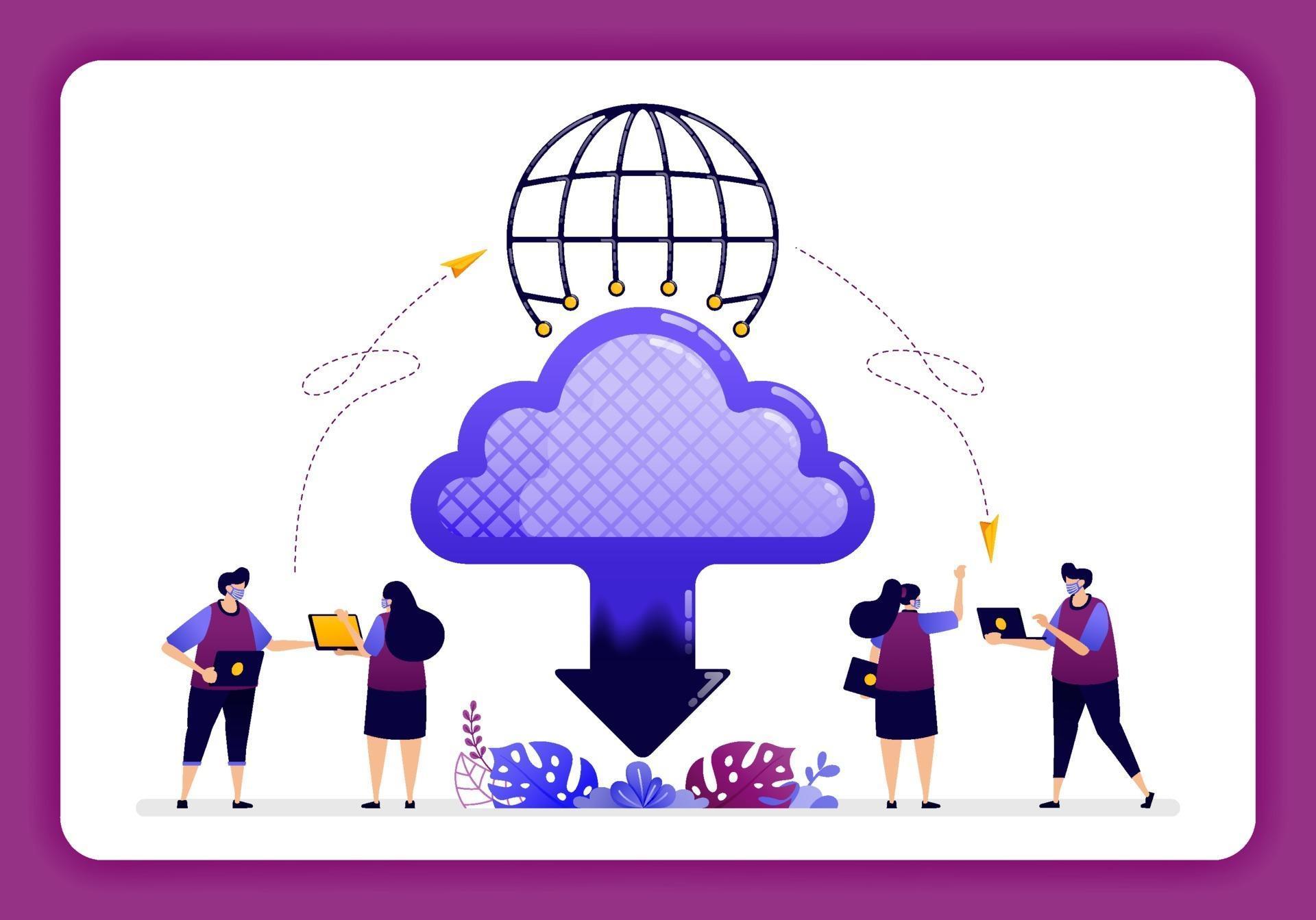 cloud data center illustration. Global access to cloud technology for ...