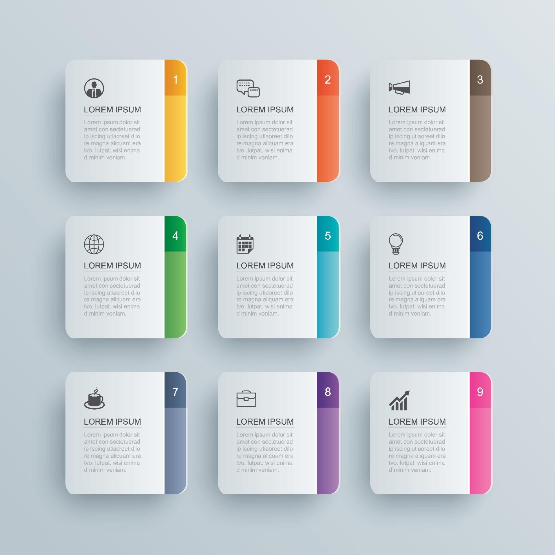 9 infographics rectangle paper index with data template. Vector ...