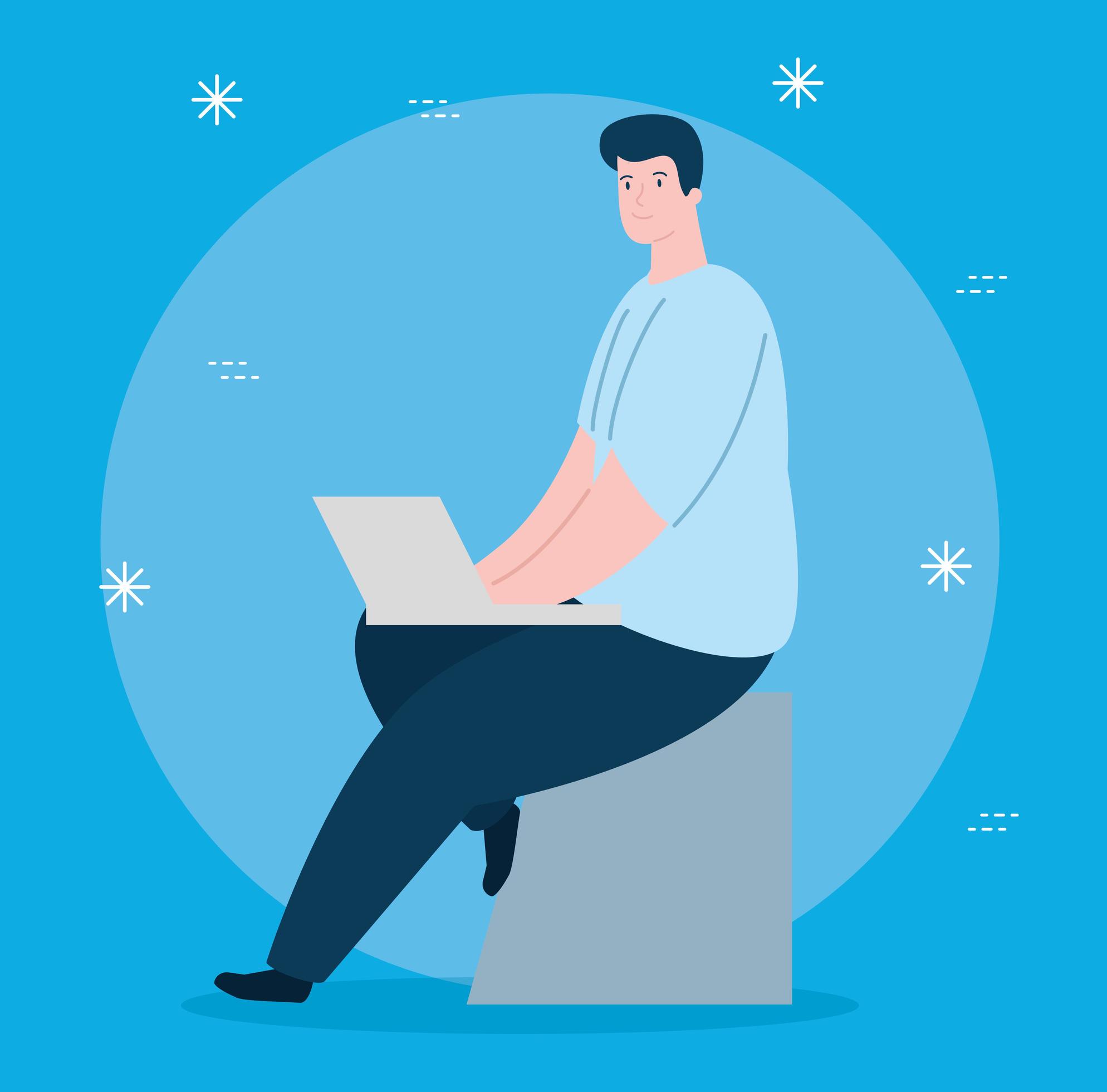 man sitting with laptop computer 2000358 Vector Art at Vecteezy