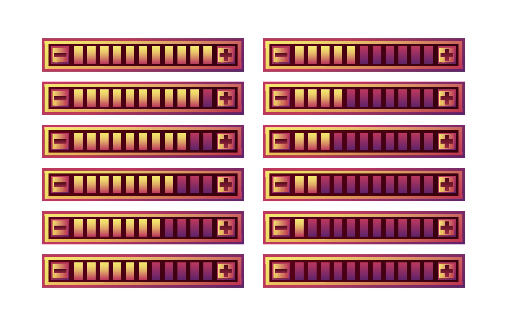 set of funny purple game ui progress bar panel with increase and ...