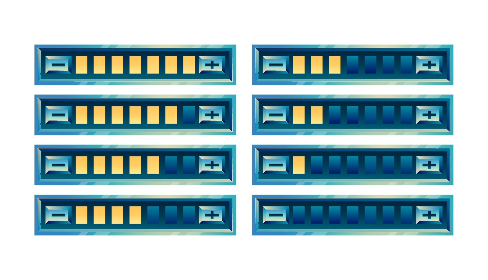 set of fantasy glossy game ui progress bar panel with increase and decrease button for gui asset ...