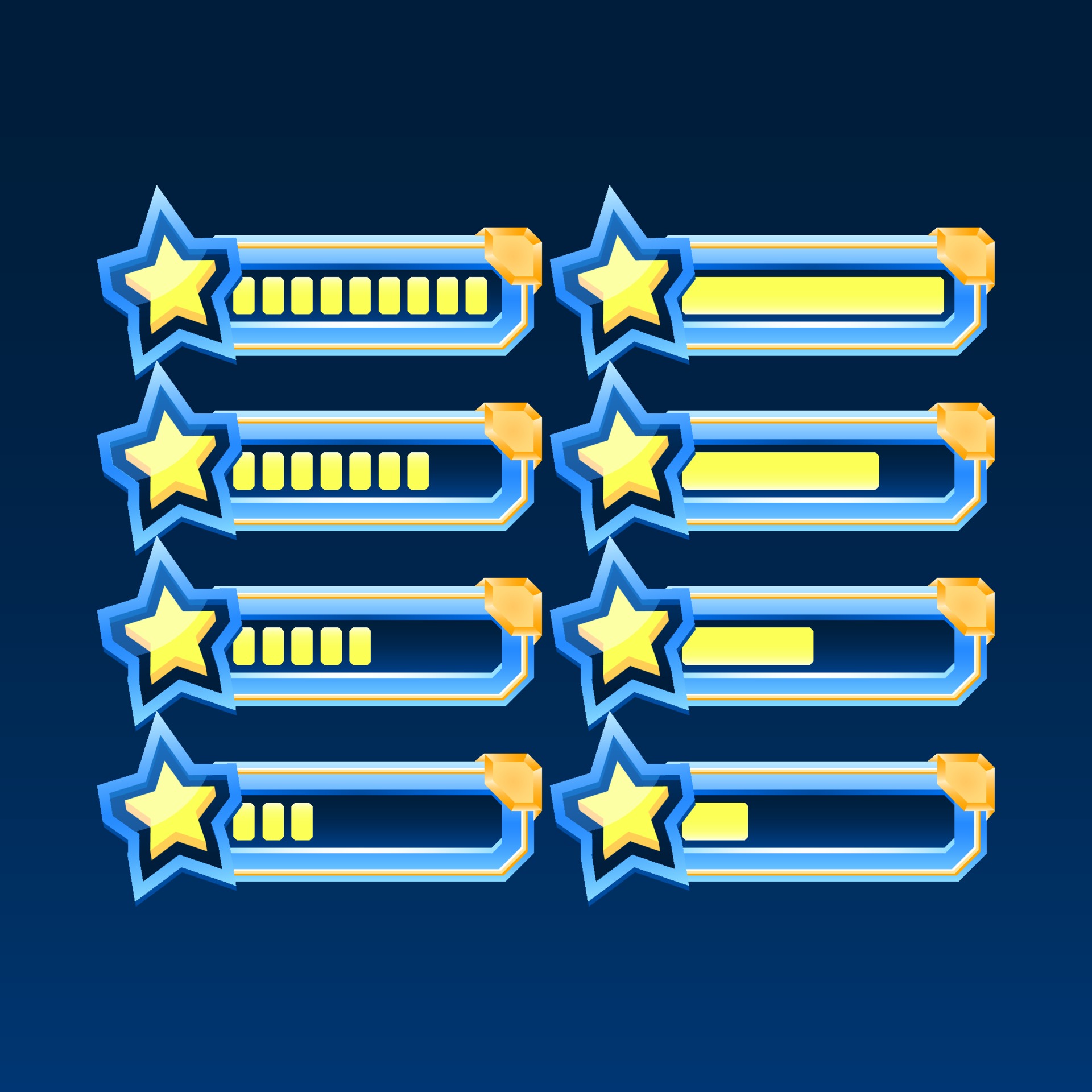 set of fantasy glossy with golden corner game ui star progress bar with ...