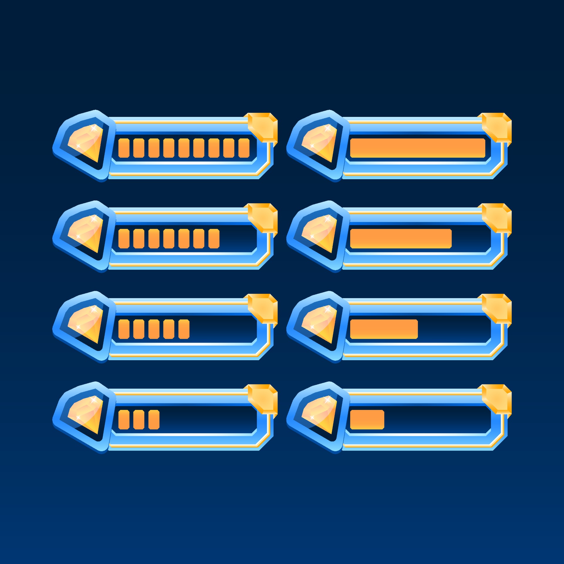 set of fantasy glossy with golden corner game ui diamond gems progress ...