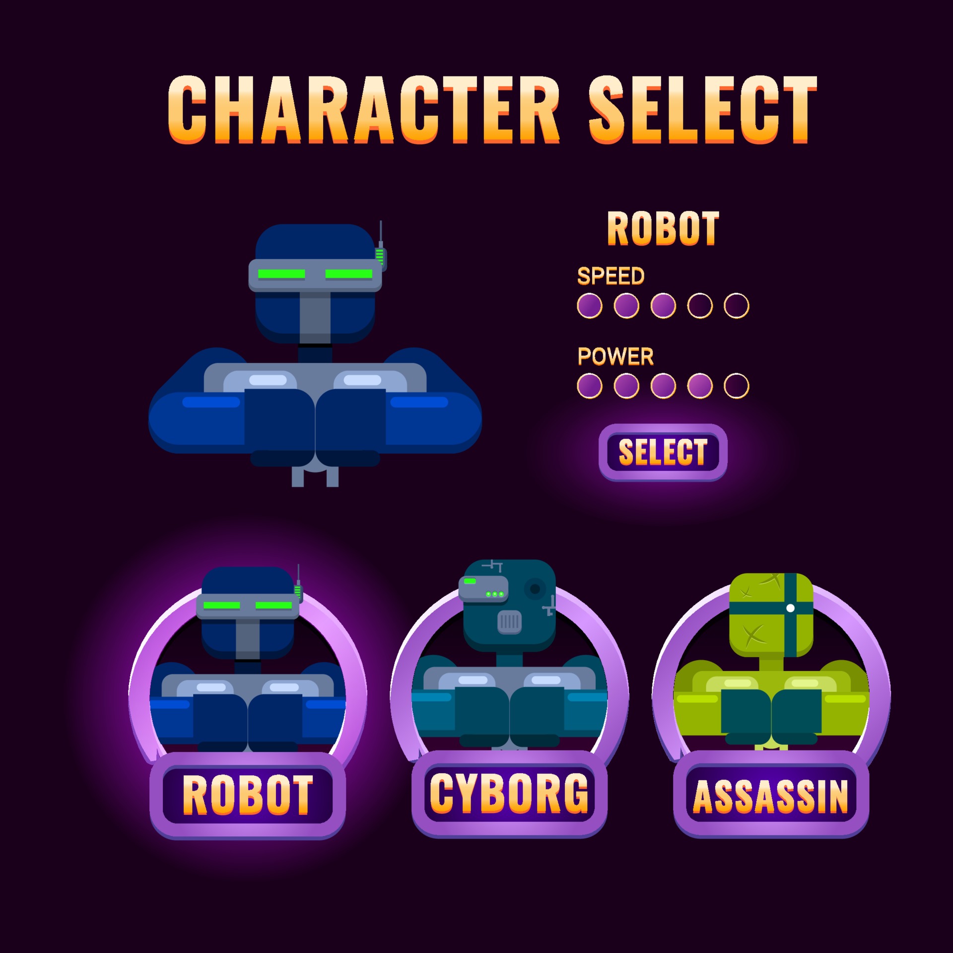 Purple Game Ui Character Selection Pop Up For 2d Gui Interface Vector Illustration 2005518