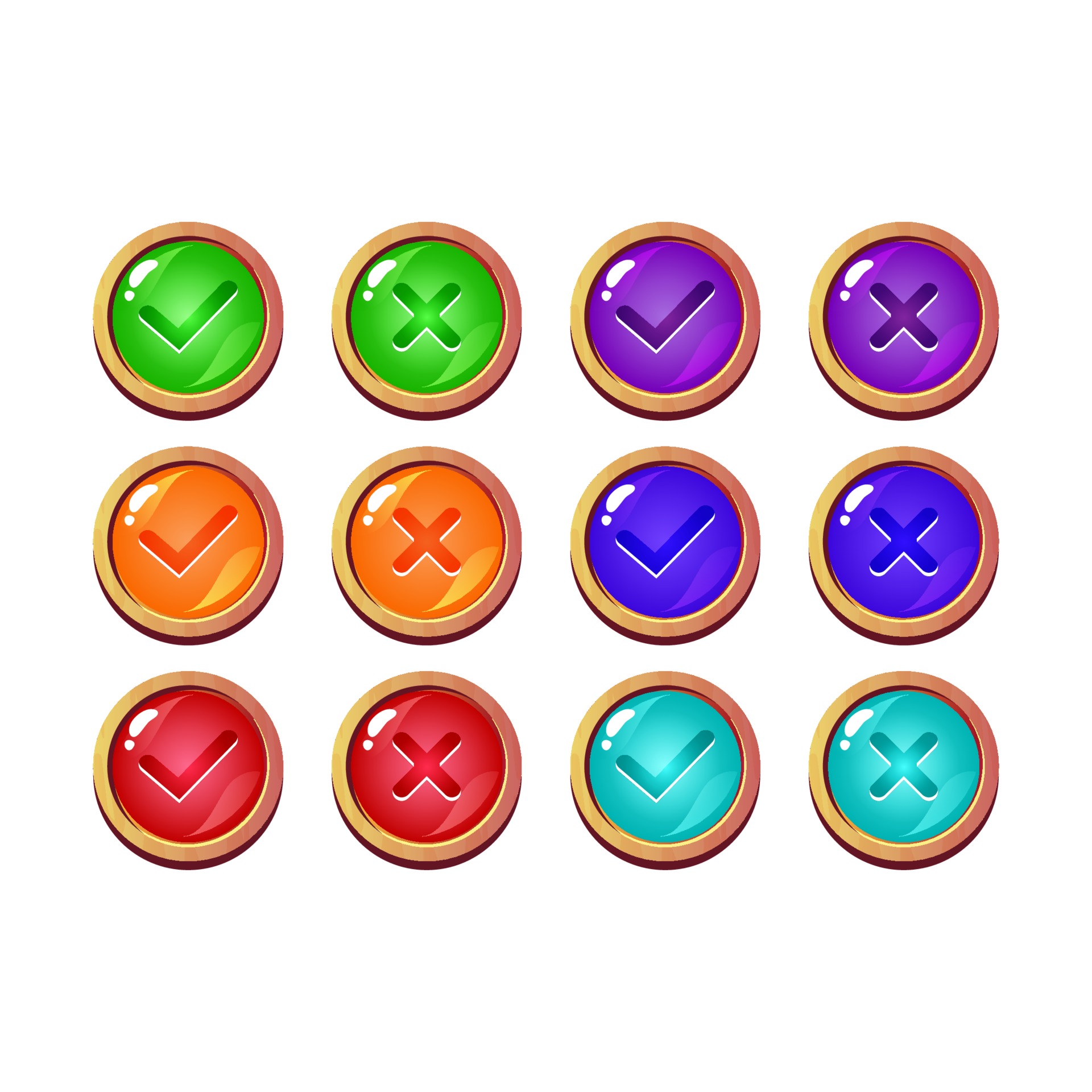 set of funny violet jelly game ui button yes and no check marks for gui ...