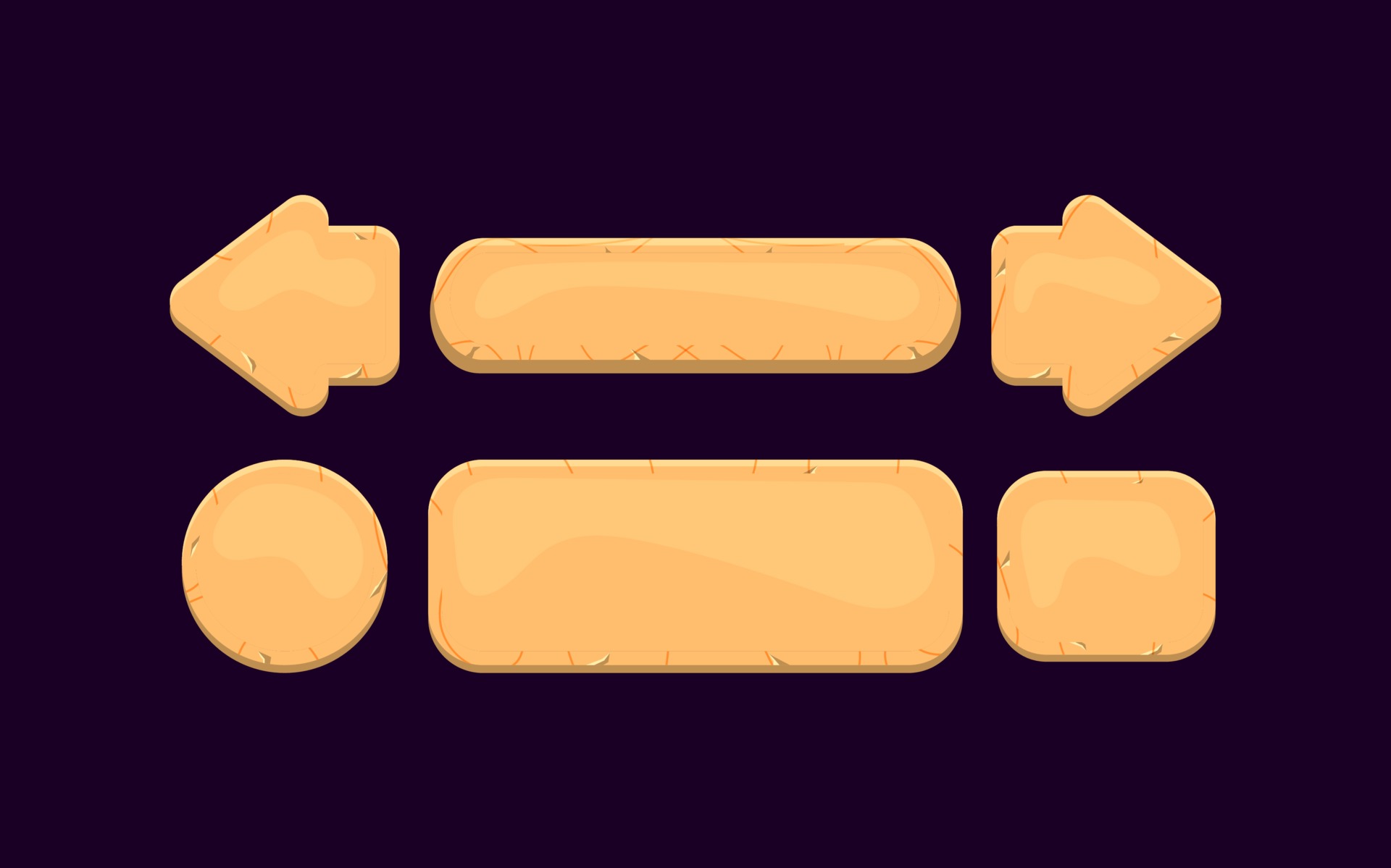 Set Of Game Ui Wooden Button Kit For Gui Asset Elements Vector