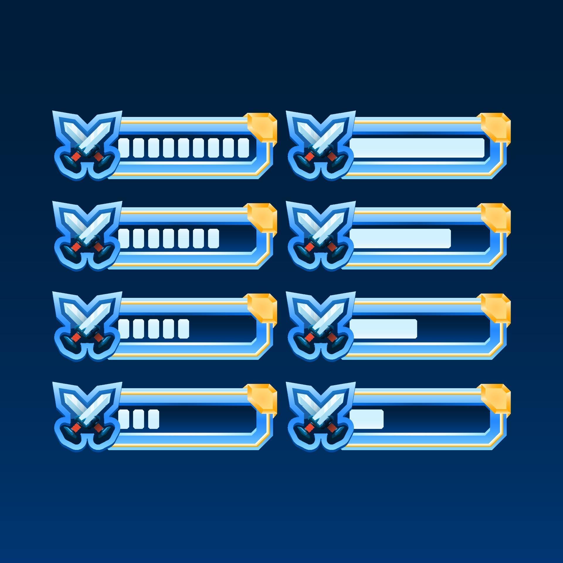 set of fantasy glossy with golden corner game ui blade sword progress bar with 2 different style ...