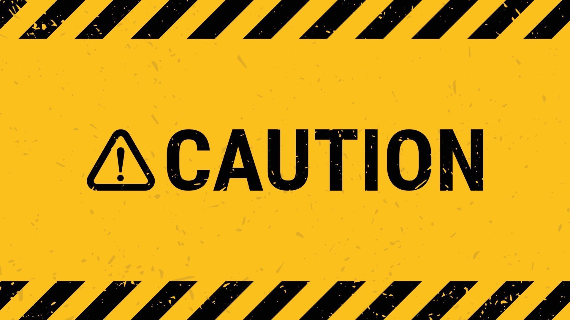 Caution sign with black yellow striped banner wall. Vector illustration ...