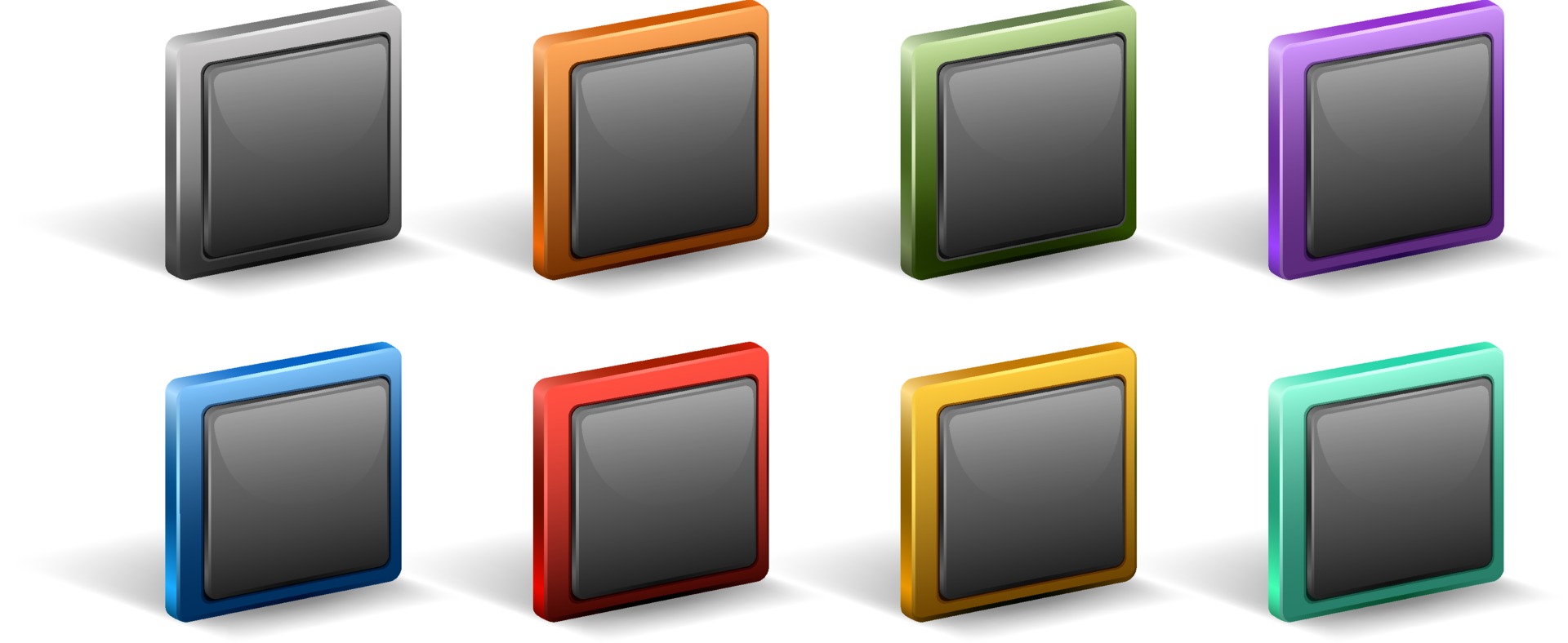 Set of square button with metal frame isolated on white background ...