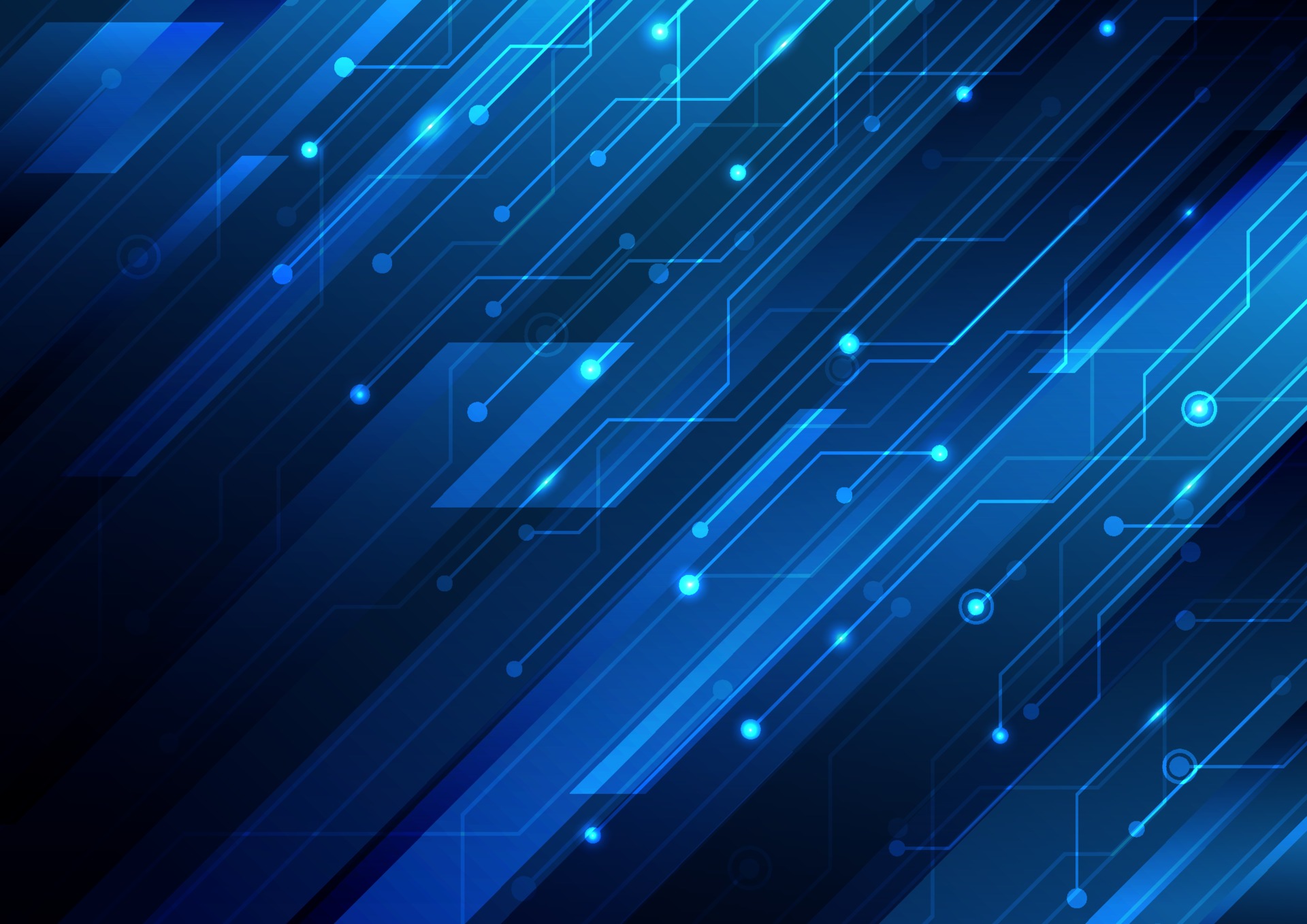 Abstract Blue Diagonal Stripes And Circuit On Dark Blue Background