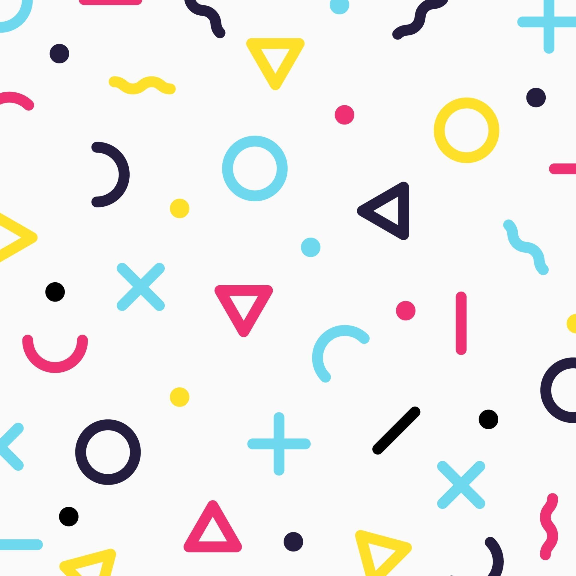 Abstract colorful geometric pattern with circles, dots, triangles ...