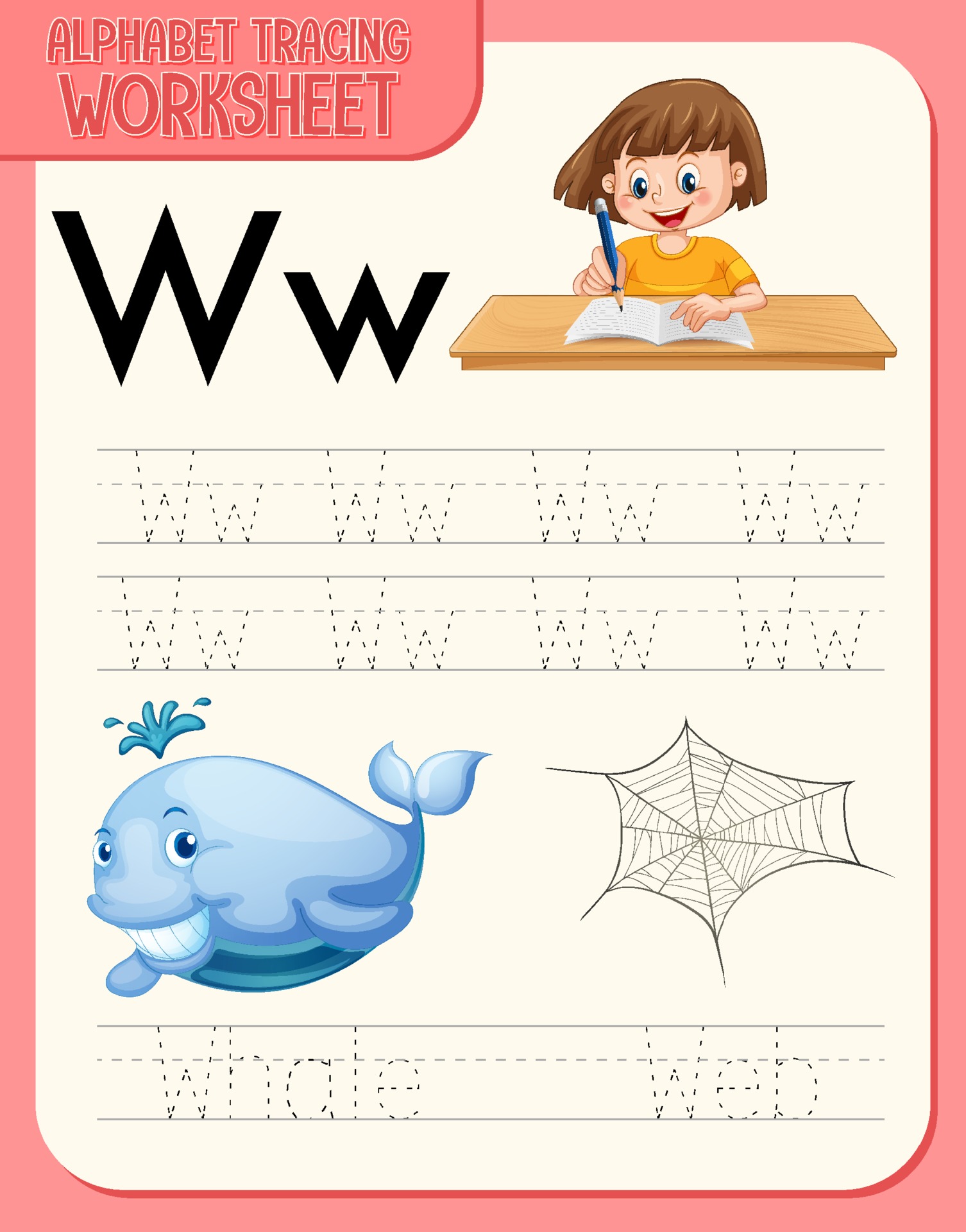 Alphabet tracing worksheet with letter W and w 2026008 Vector Art at ...