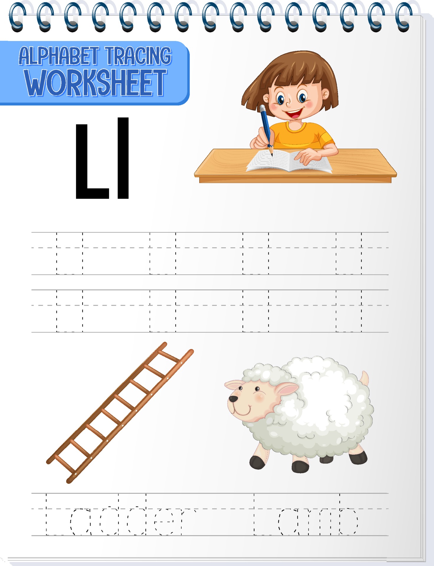 Alphabet tracing worksheet with letter and vocabulary 2036451 Vector ...