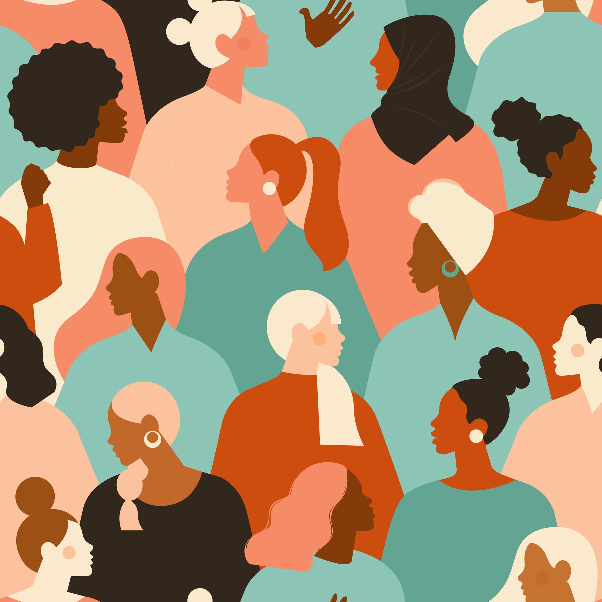 Female Diverse Faces Of Different Ethnicity Seamless Pattern Women