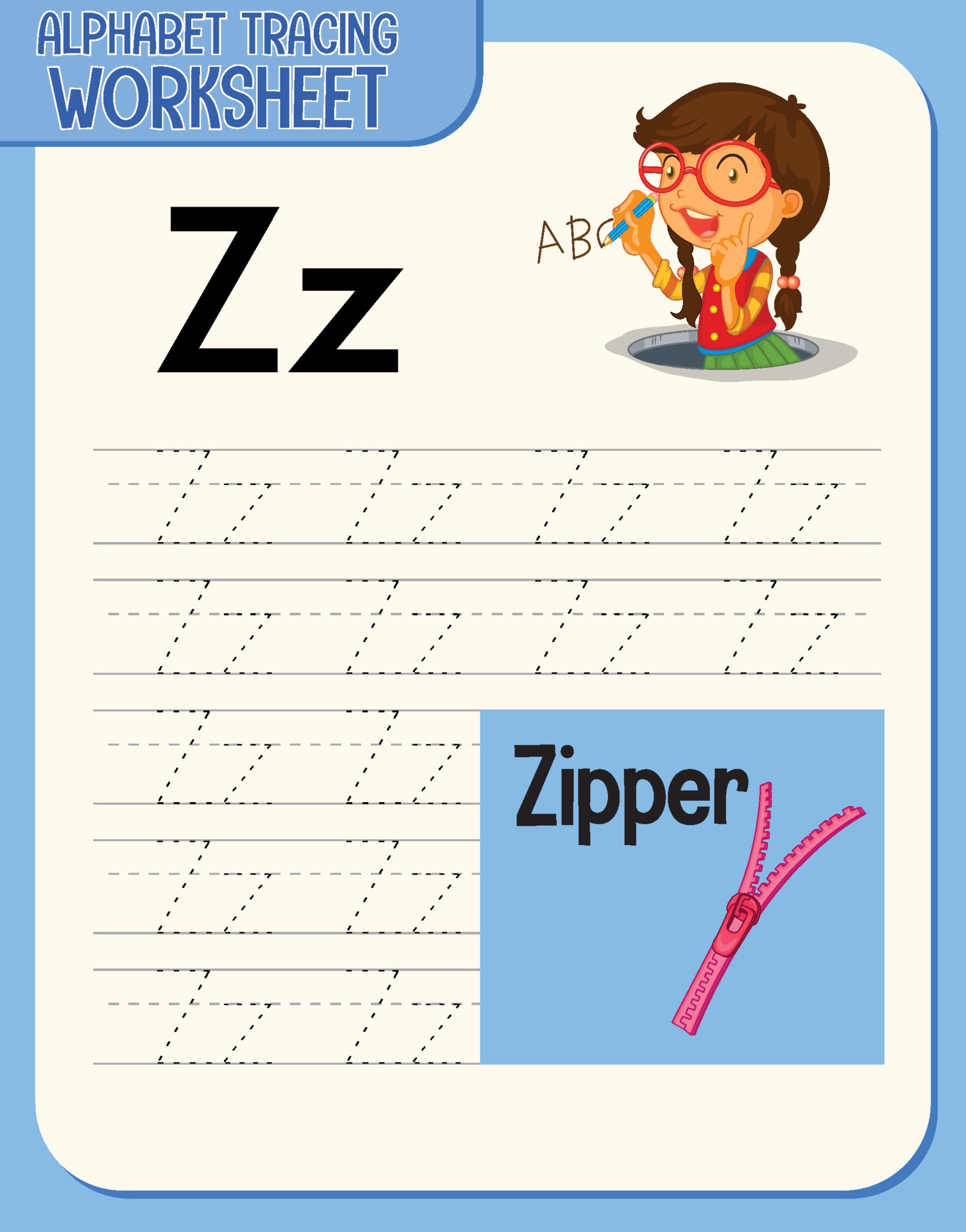 Alphabet tracing worksheet with letter and vocabulary 2037412 Vector ...