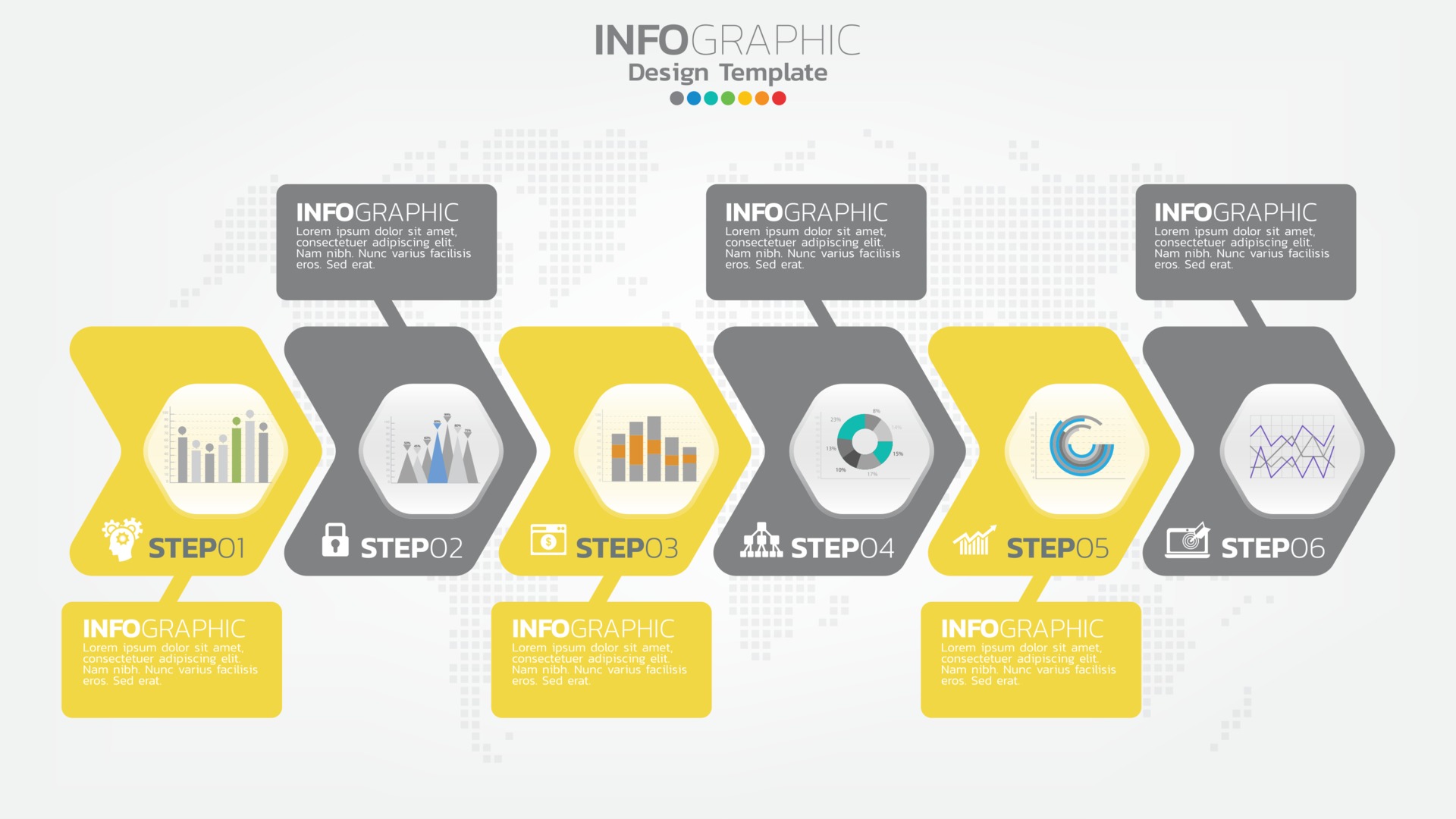 Infograph 6 step color element with arrow, chart diagram, business ... Infograph 6 step color element with arrow, chart diagram, business ...