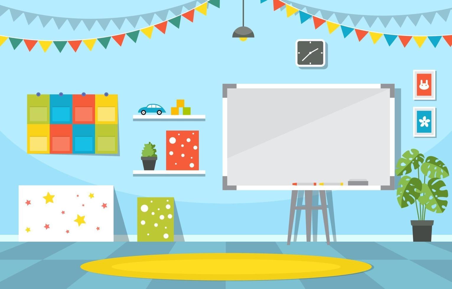 Colorful Kindergarten Or Elementary School Classroom With Desks And Toys Illustration 2047041