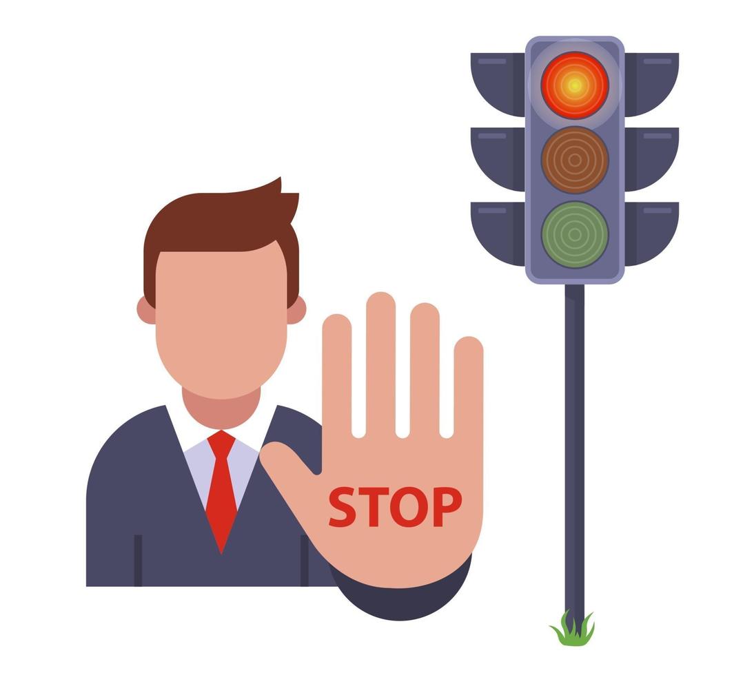 robotman shows stop gesture at red traffic light. follow traffic rules ... robotman shows stop gesture at red traffic light. follow traffic rules ...