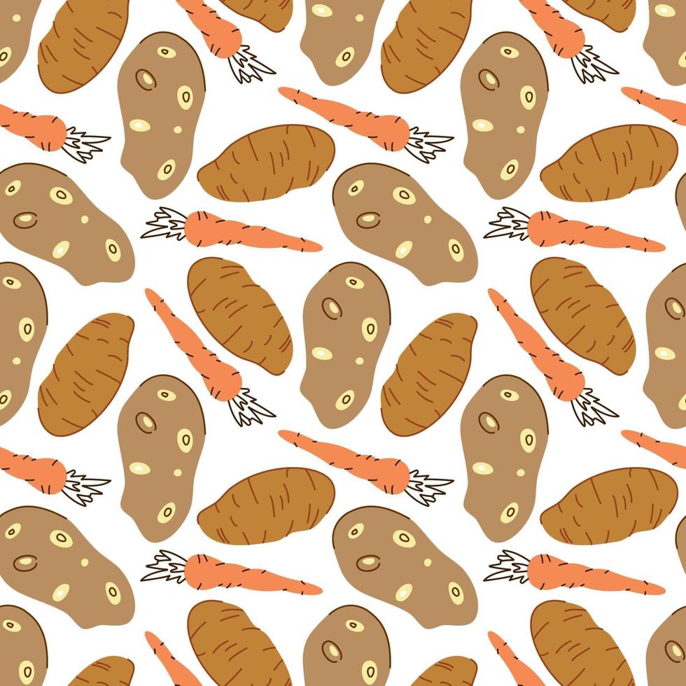 patrón sin fisuras con patatas, zanahorias sobre un fondo blanco ...