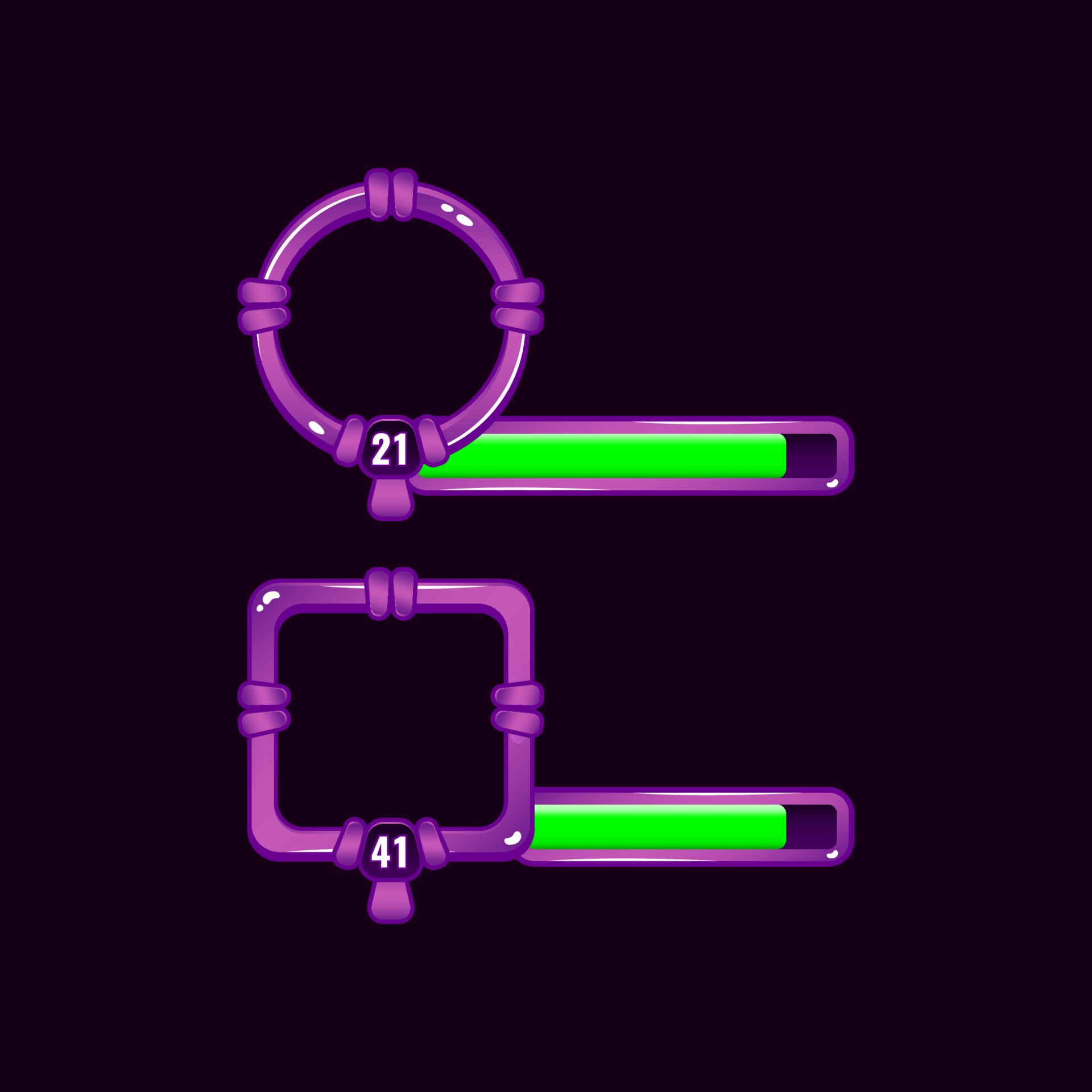 Purple Game Ui Border Frame With Level And Progress Bar For Gui Asset Elements Vector