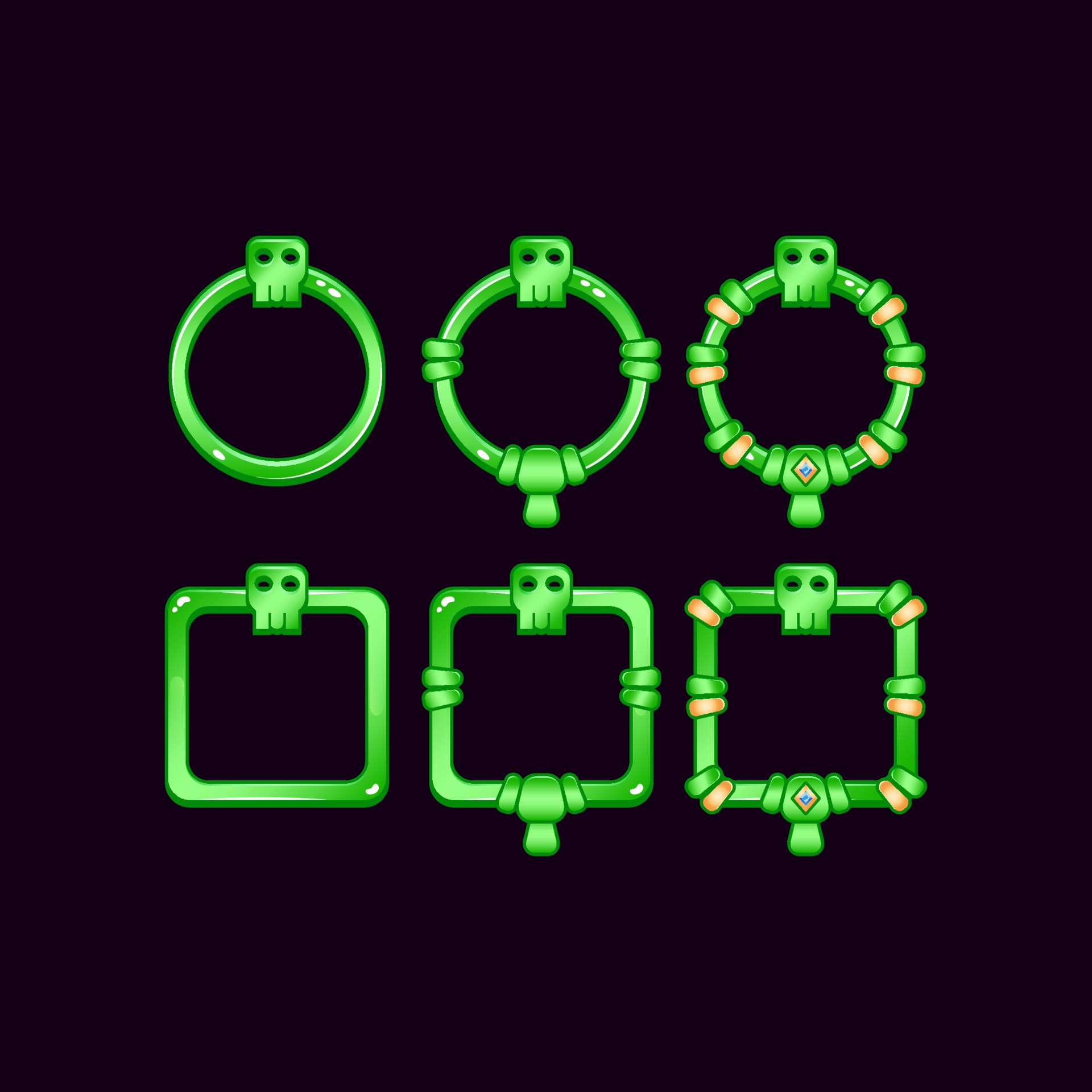 Set Of Game Ui Border Frame With Skull Symbol For Gui Asset Elements