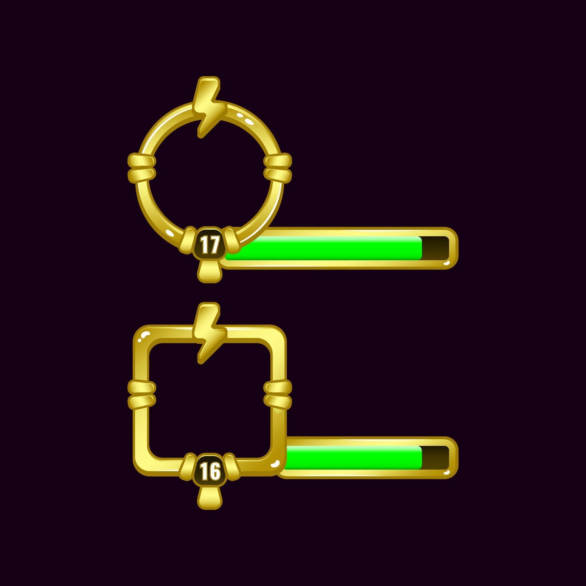 energy thunder game ui border frame with level and progress bar for gui asset elements vector ...