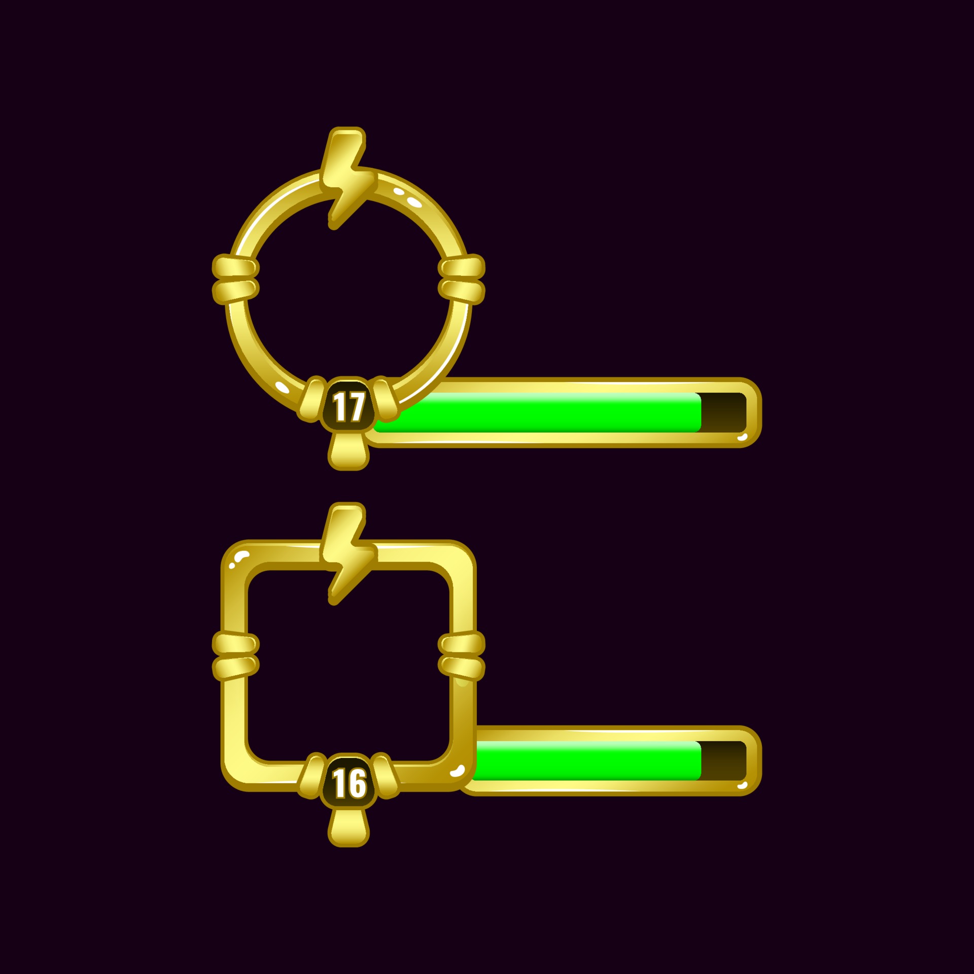 Energy Thunder Game Ui Border Frame With Level And Progress Bar For Gui Asset Elements Vector