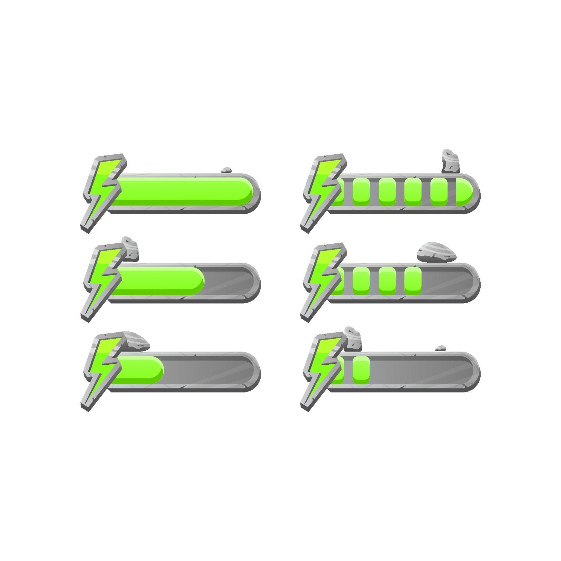 set of game ui stone rock energy stamina progress bar with 2 style for gui asset elements vector ...