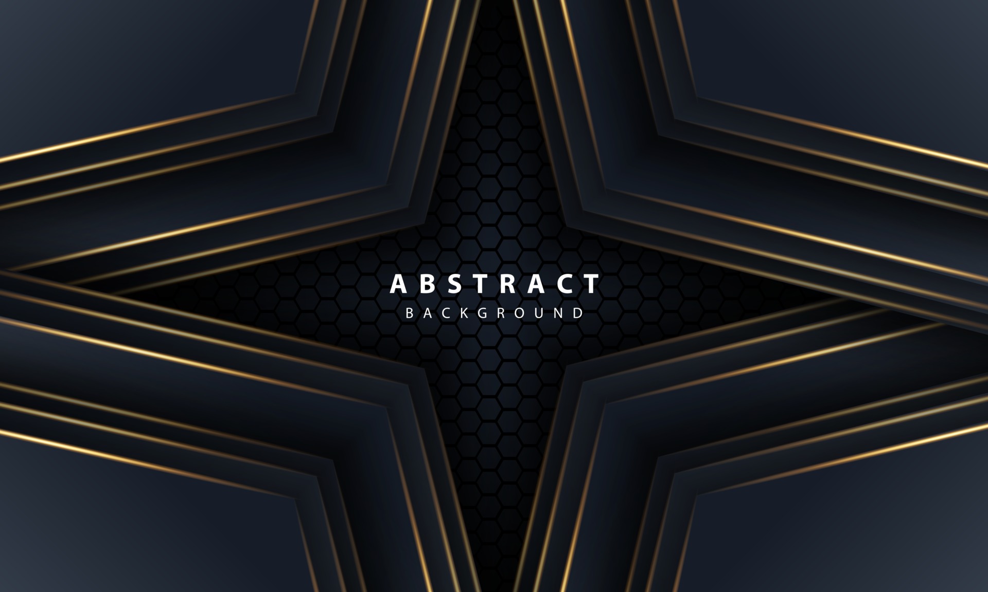 Abstract Gold Line Arrow On Black With Hexagon Mesh Design Modern Luxury Futuristic Technology