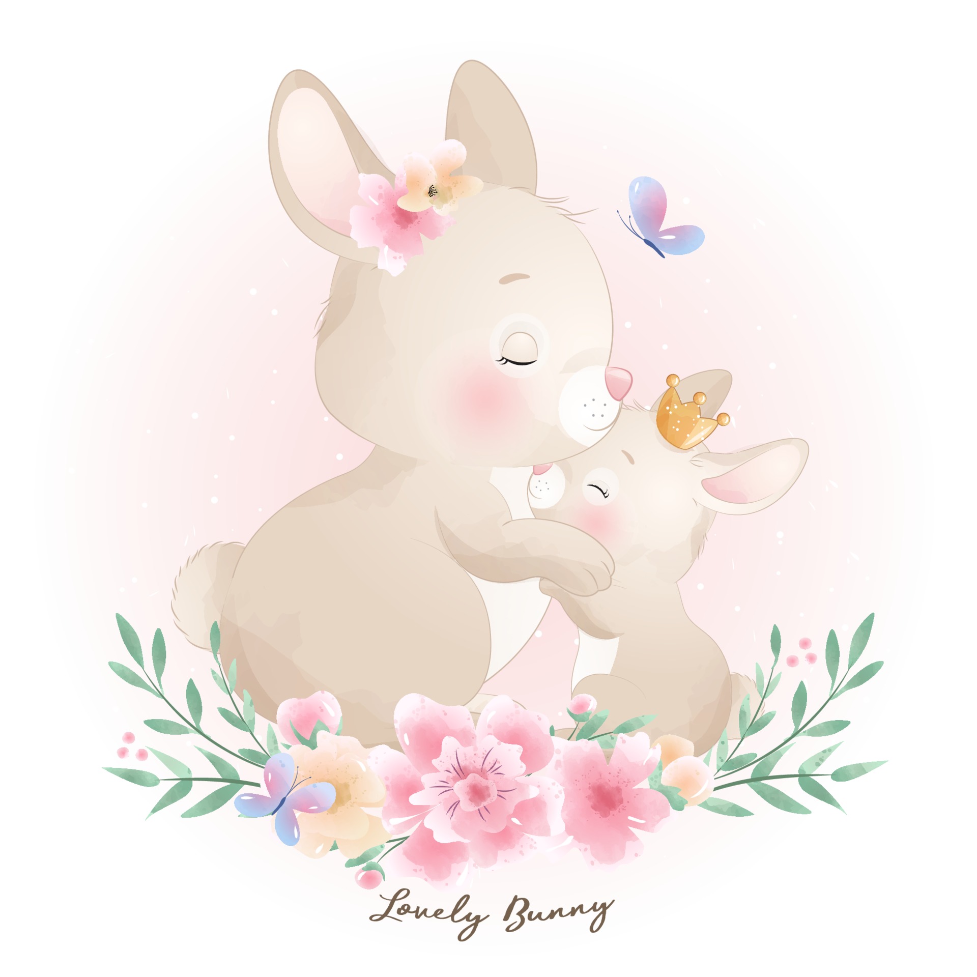 Cute Doodle Bunny With Floral Illustration 2064209 Vector Art At Vecteezy