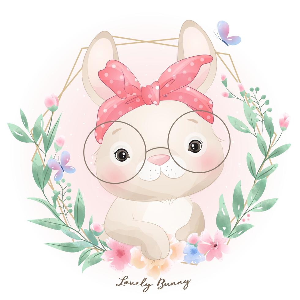 Cute Doodle Bunny With Floral Illustration 2064255 Vector Art At Vecteezy