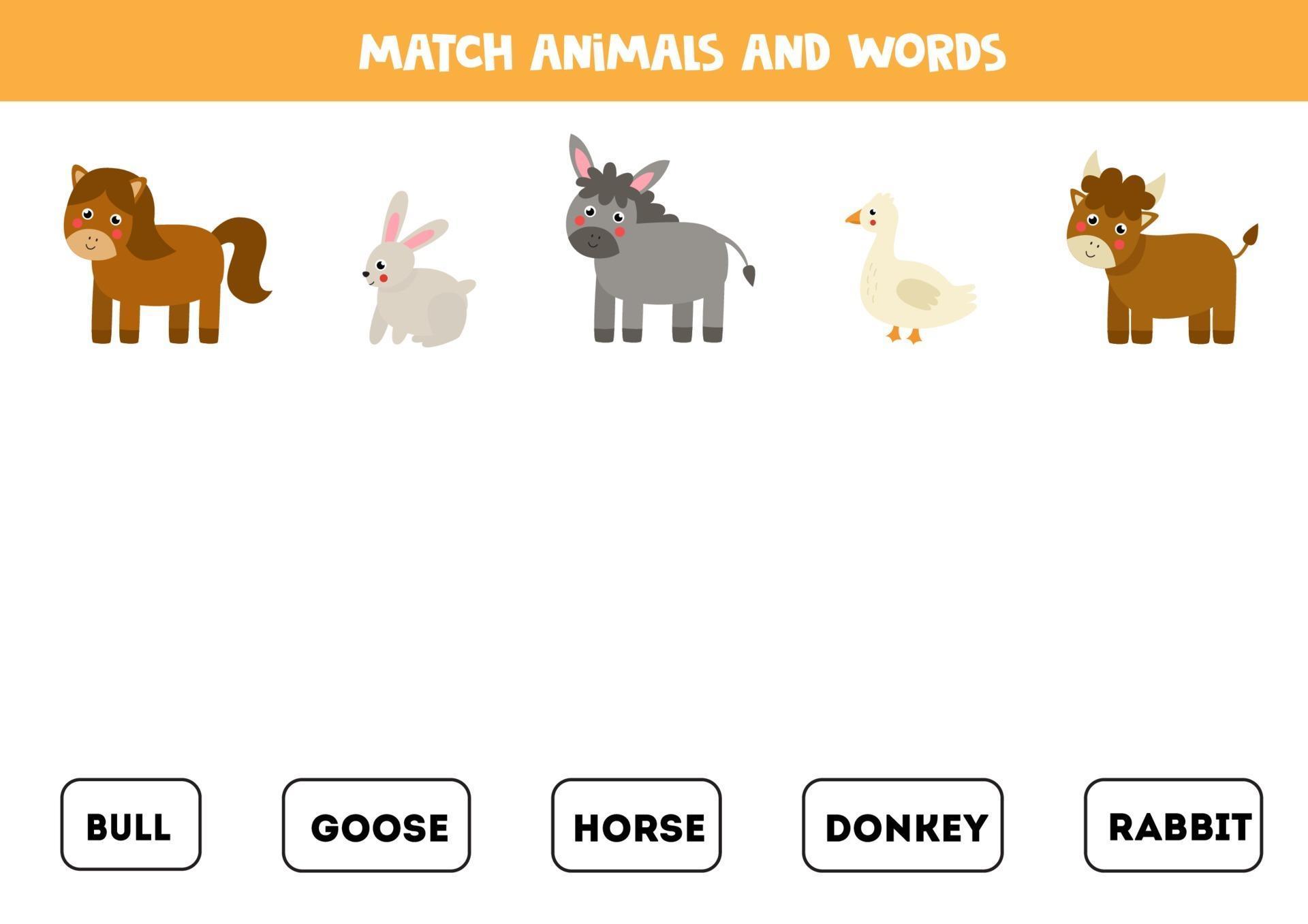 Matching farm animals and the words. Educational game for kids. 2069277 ...