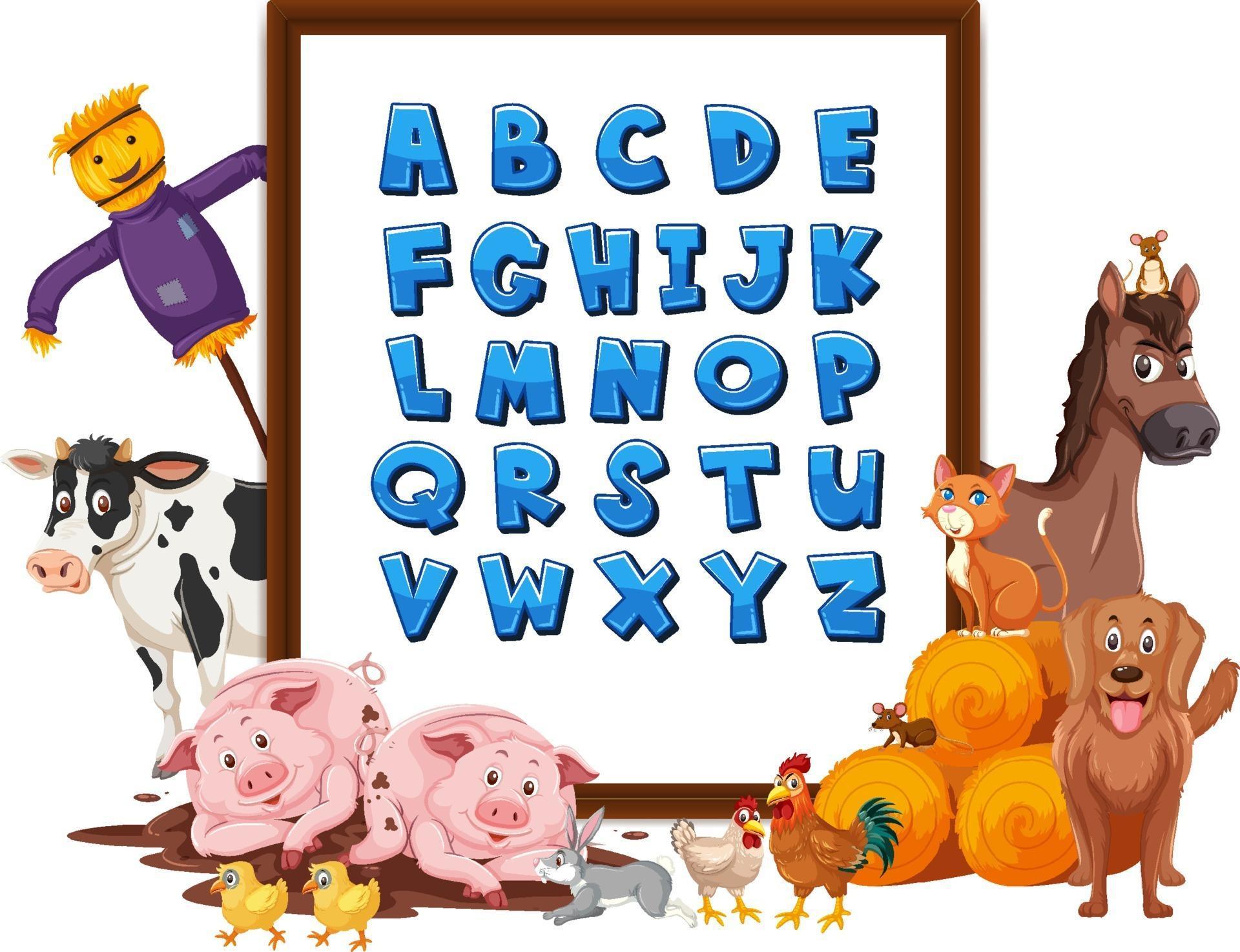 A-Z Alphabet board with farm animals 2069984 Vector Art at Vecteezy