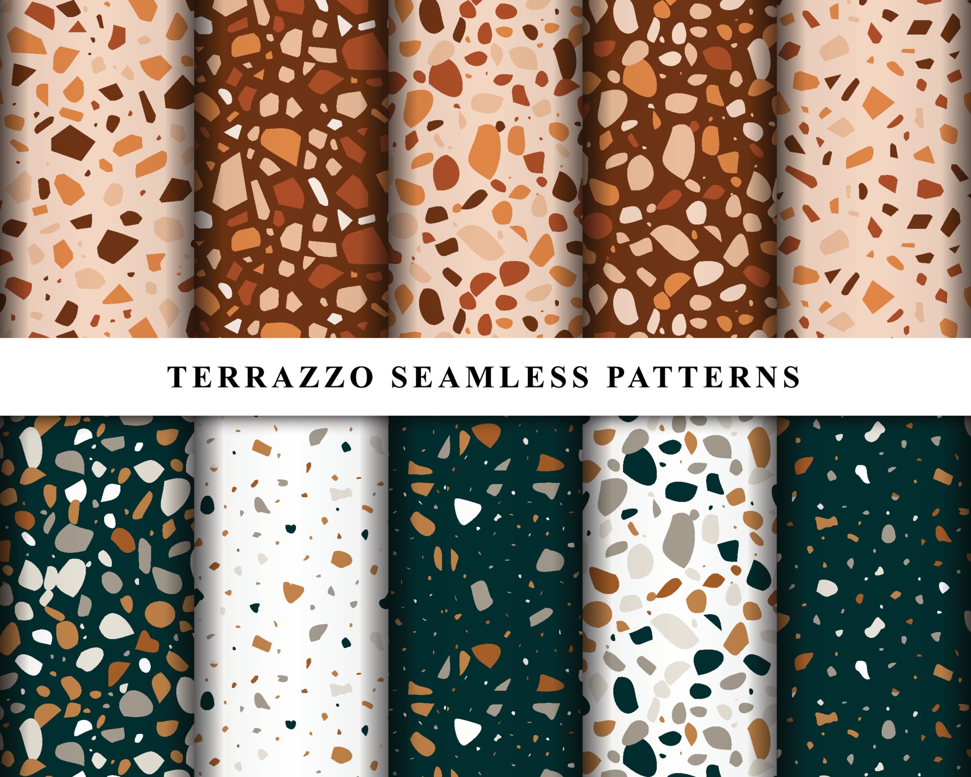 Set of terrazzo seamless patterns. Terrazzo floor pattern. Terrazzo seamless pattern. Collection ...