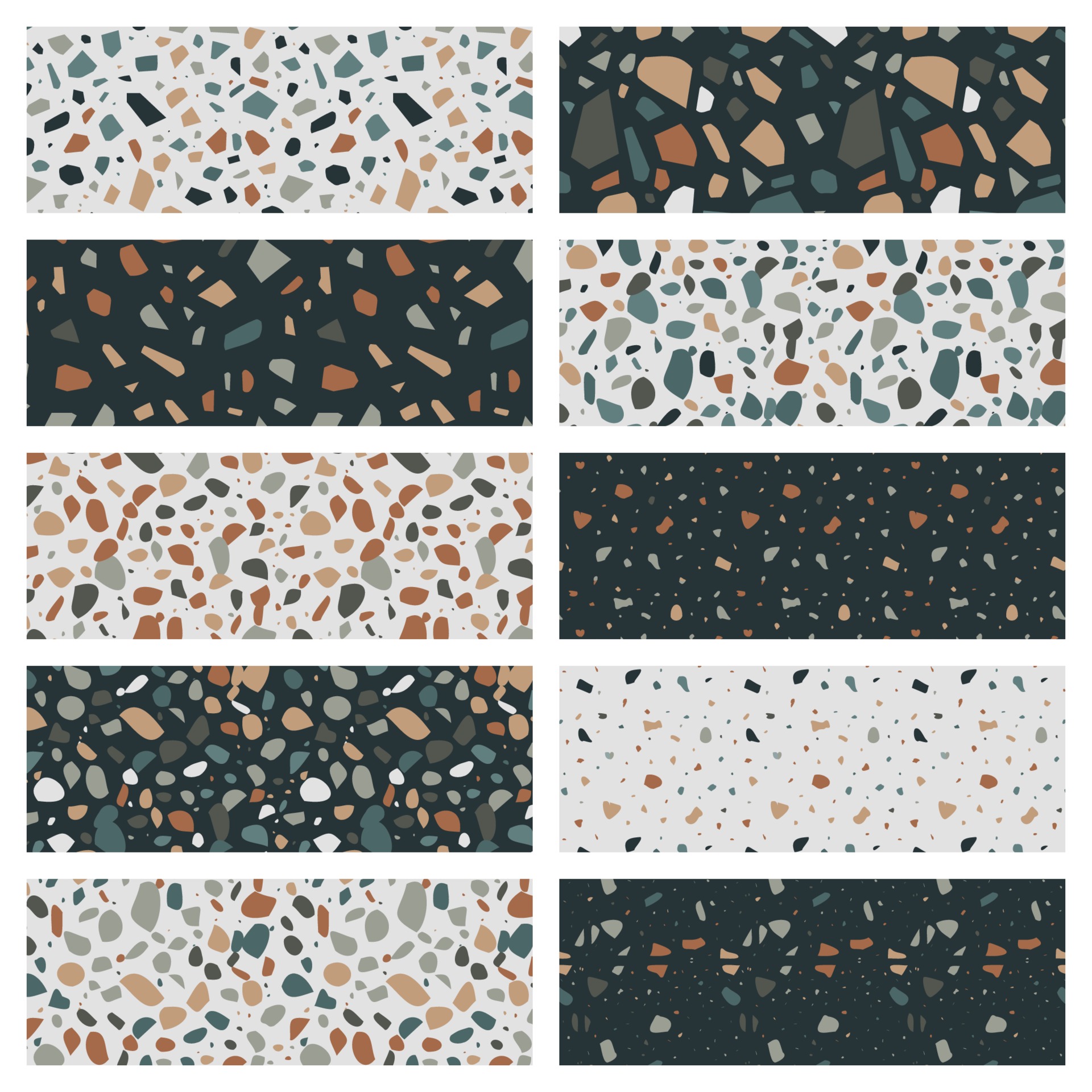 Set of terrazzo seamless patterns. Terrazzo floor pattern. Terrazzo seamless pattern. Collection ...