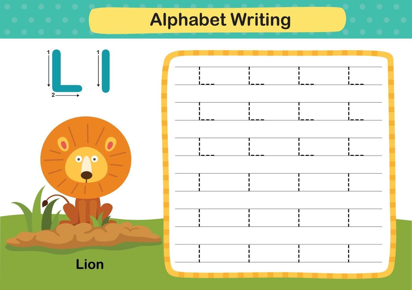 Alphabet Letter L-Lion exercise with cartoon vocabulary illustration ...