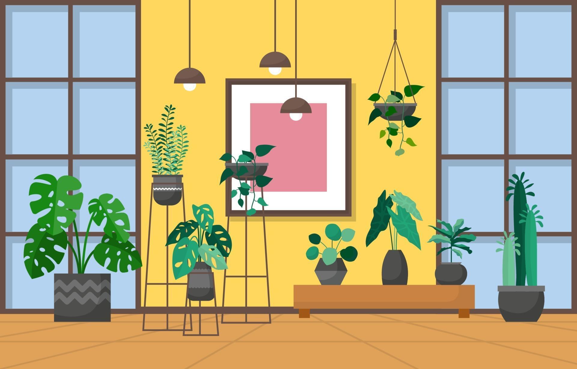 Tropical Houseplant Green Decorative Plant Interior House Illustration
